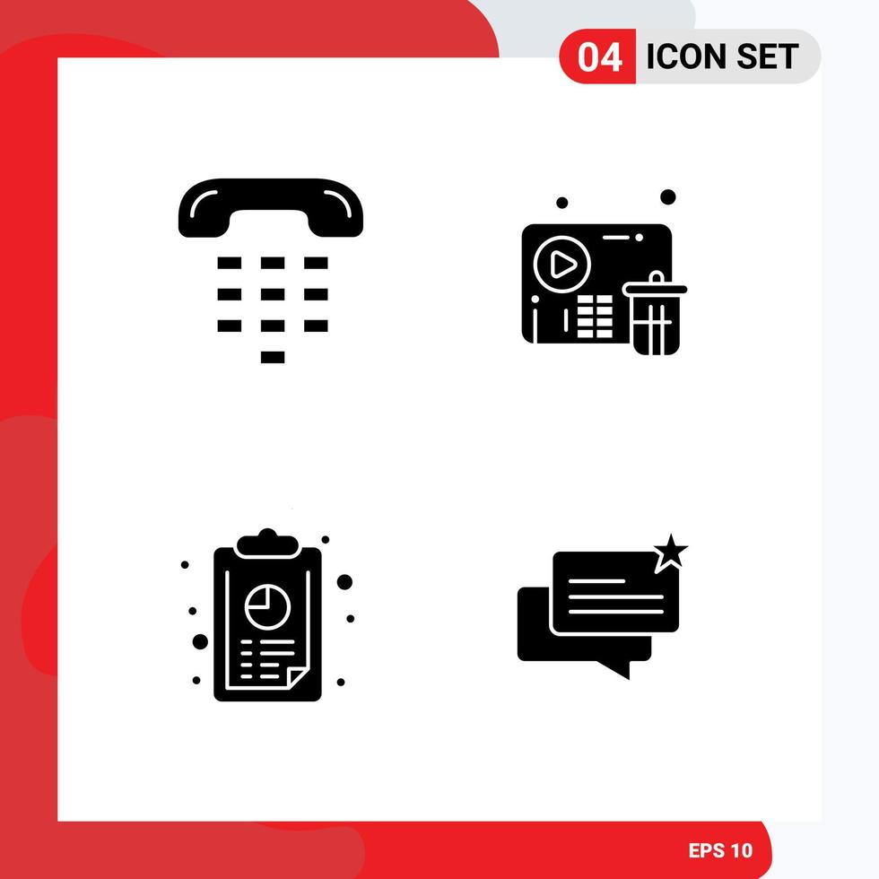 Mobile Interface Solid Glyph Set of 4 Pictograms of call annual report device fail chart ...
