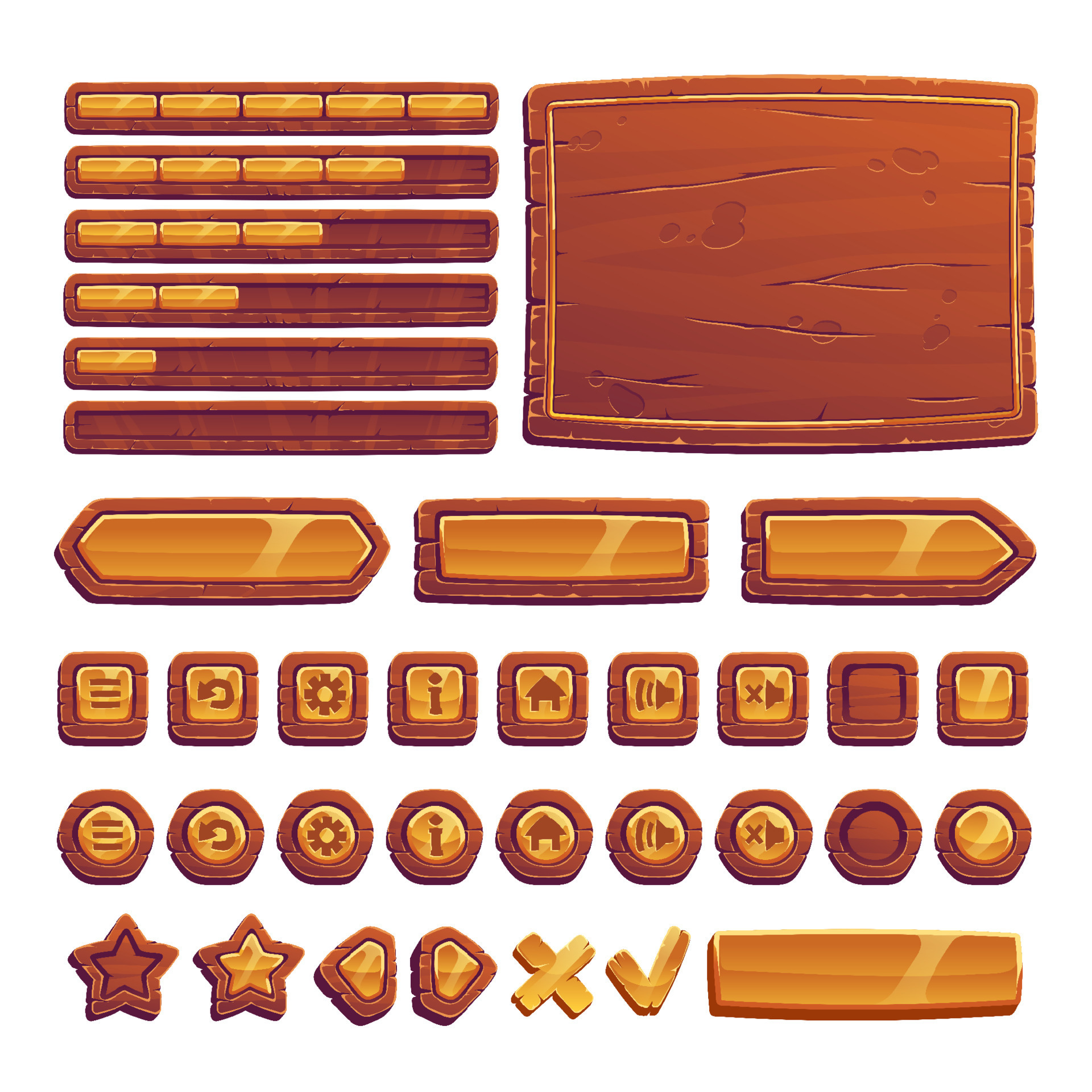 Wooden And Gold Buttons For Ui Game Gui Elements 15008214 Vector Art