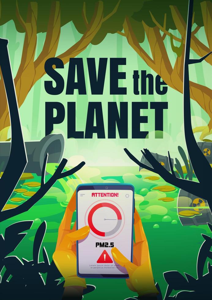 Save The Planet Cartoon Poster With Smartphone App 15008274 Vector Art At Vecteezy