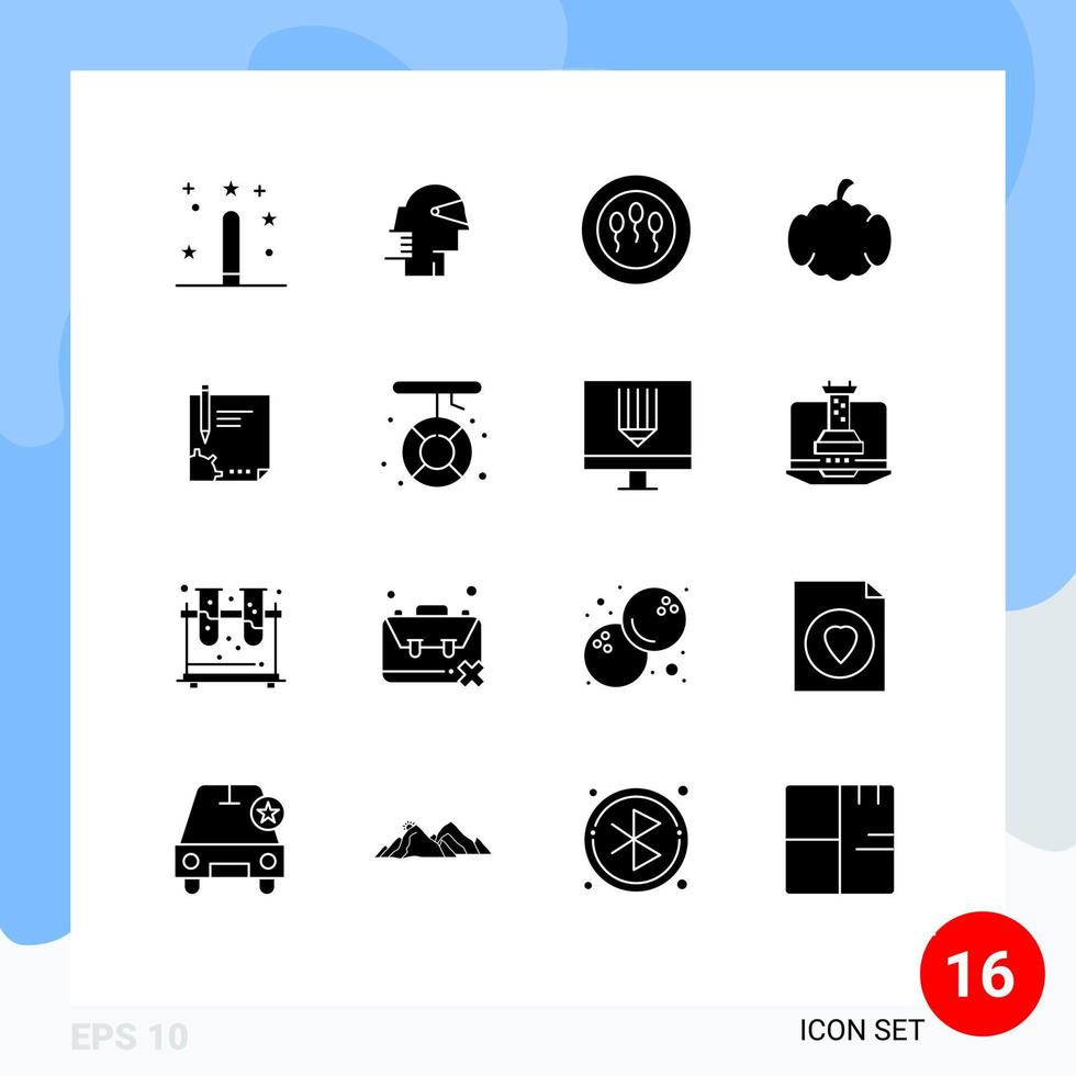 Set of 16 Vector Solid Glyphs on Grid for contract pumpkin path ...