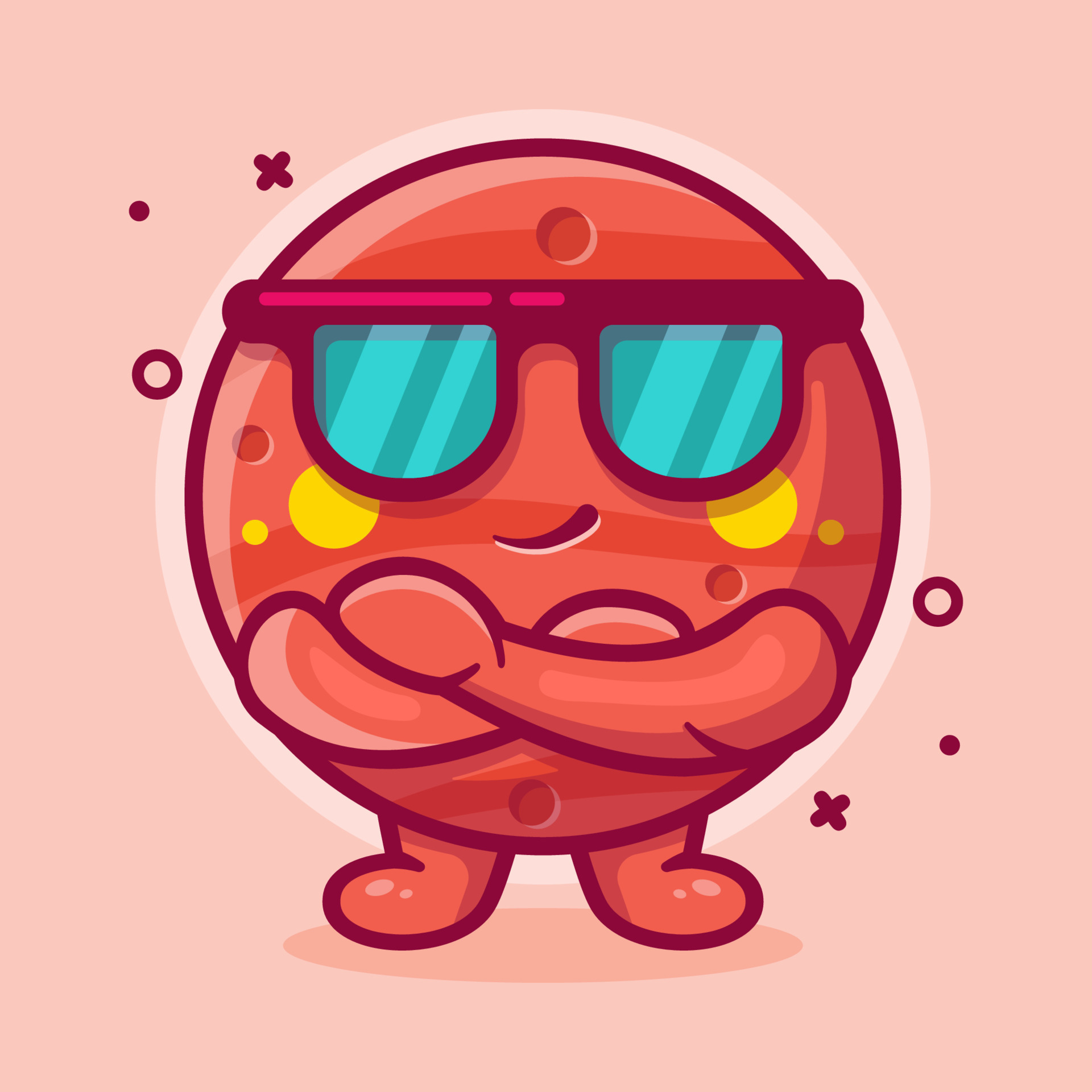 Cute Mars Planet Character Mascot With Cool Expression Isolated Cartoon In Flat Style Design