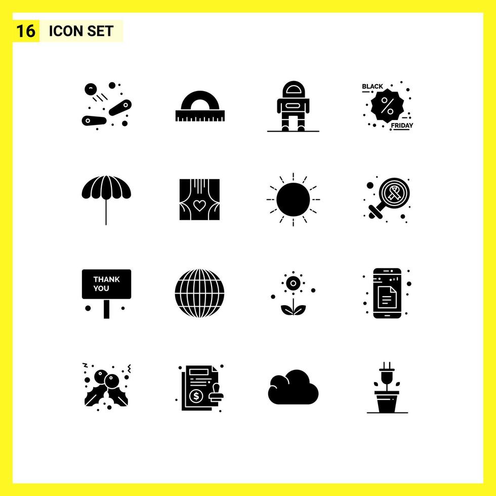 Set of 16 Modern UI Icons Symbols Signs for umbrella promotion astronaut label black friday ...
