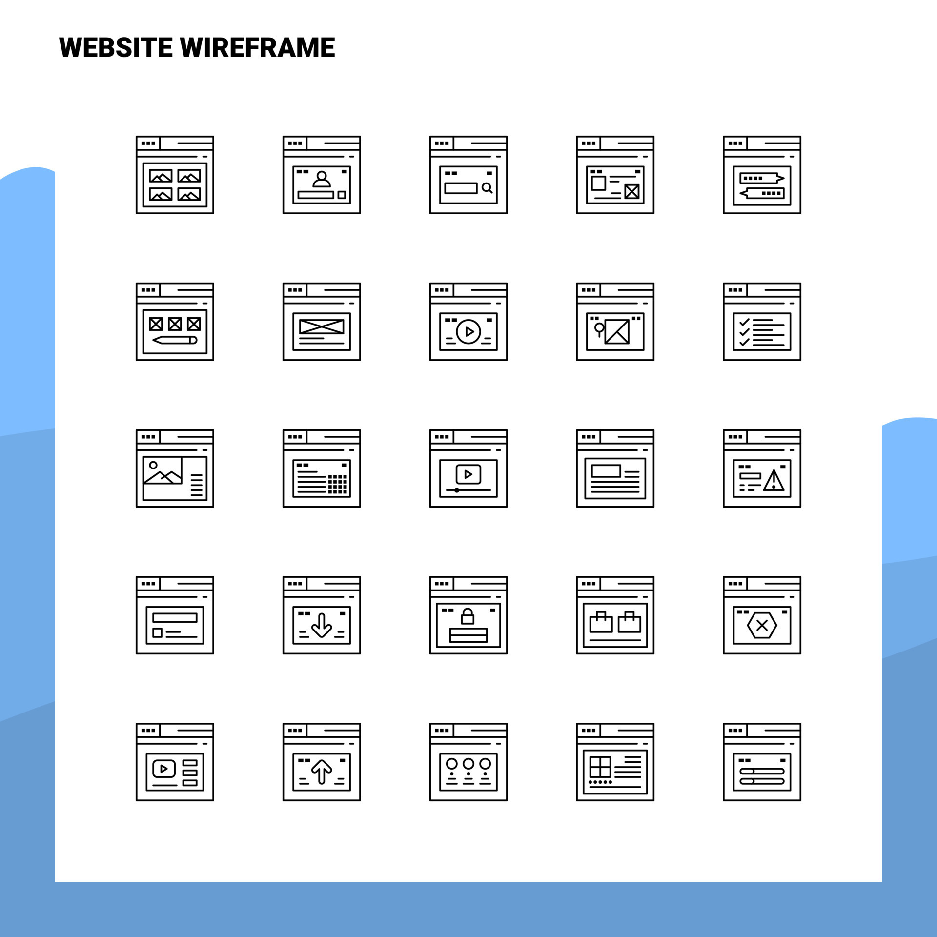 Set of Website Wireframe Line Icon set 25 Icons Vector Minimalism Style ...