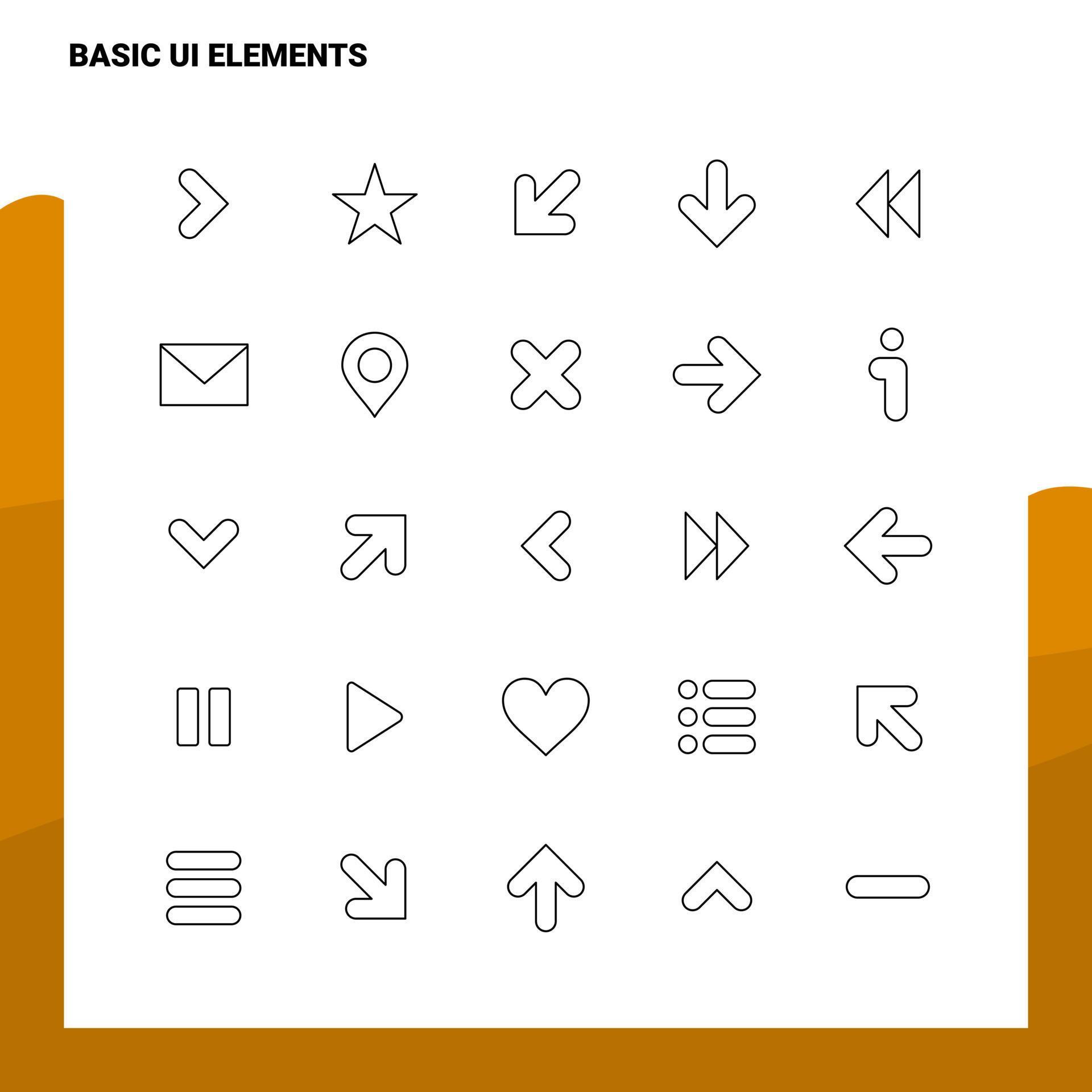 Set Of Basic Ui Elements Line Icon Set 25 Icons Vector Minimalism Style