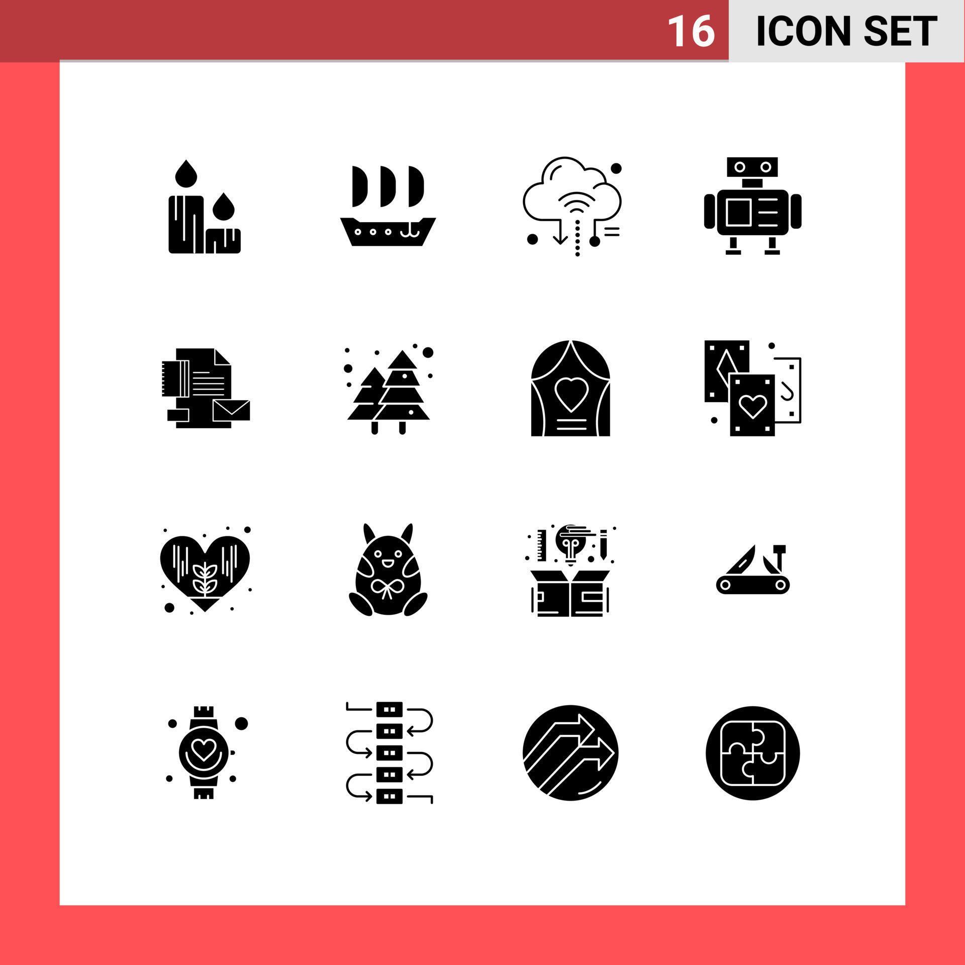 16 Thematic Vector Solid Glyphs and Editable Symbols of business ...