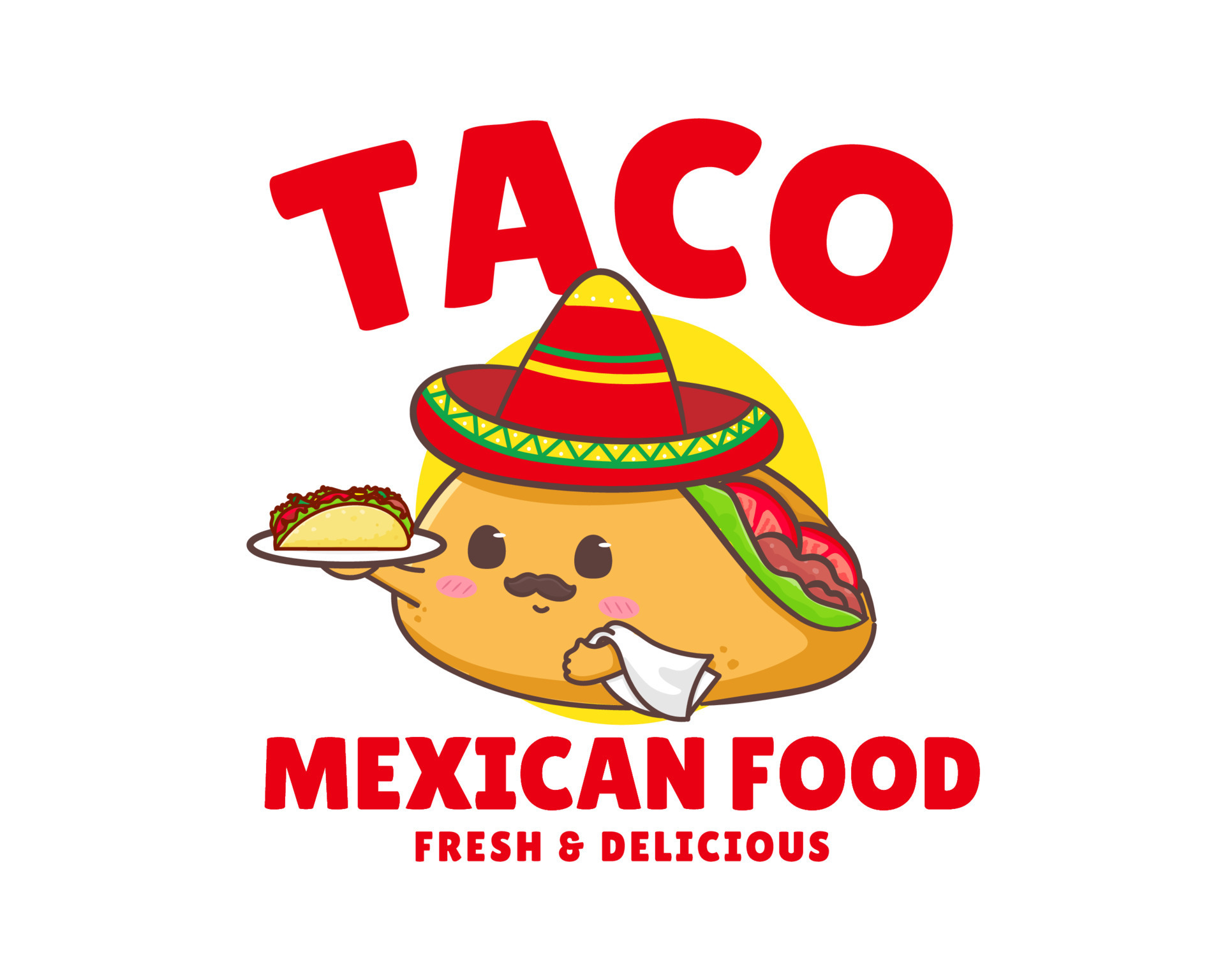 Taco with meat and vegetable. Traditional Latin American Mexican fast-food. Tacos logo icon ...