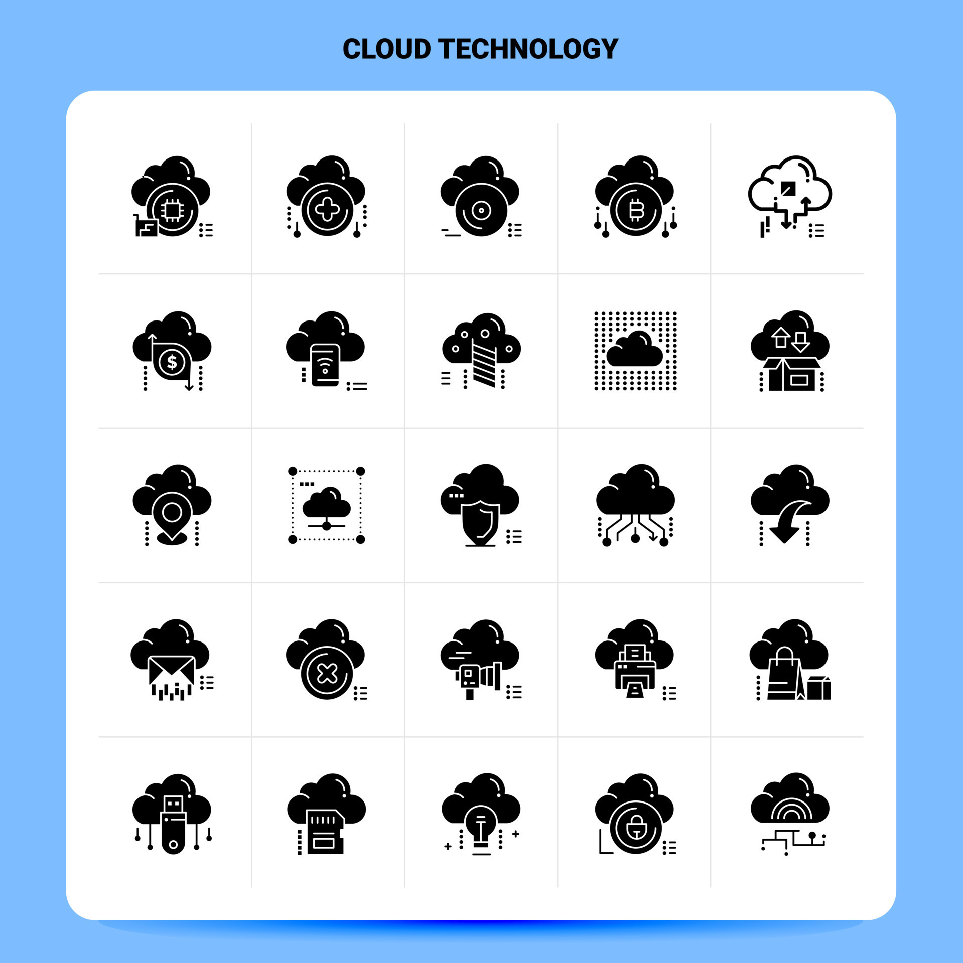Solid 25 Cloud Technology Icon set Vector Glyph Style Design Black Icons Set Web and Mobile ...