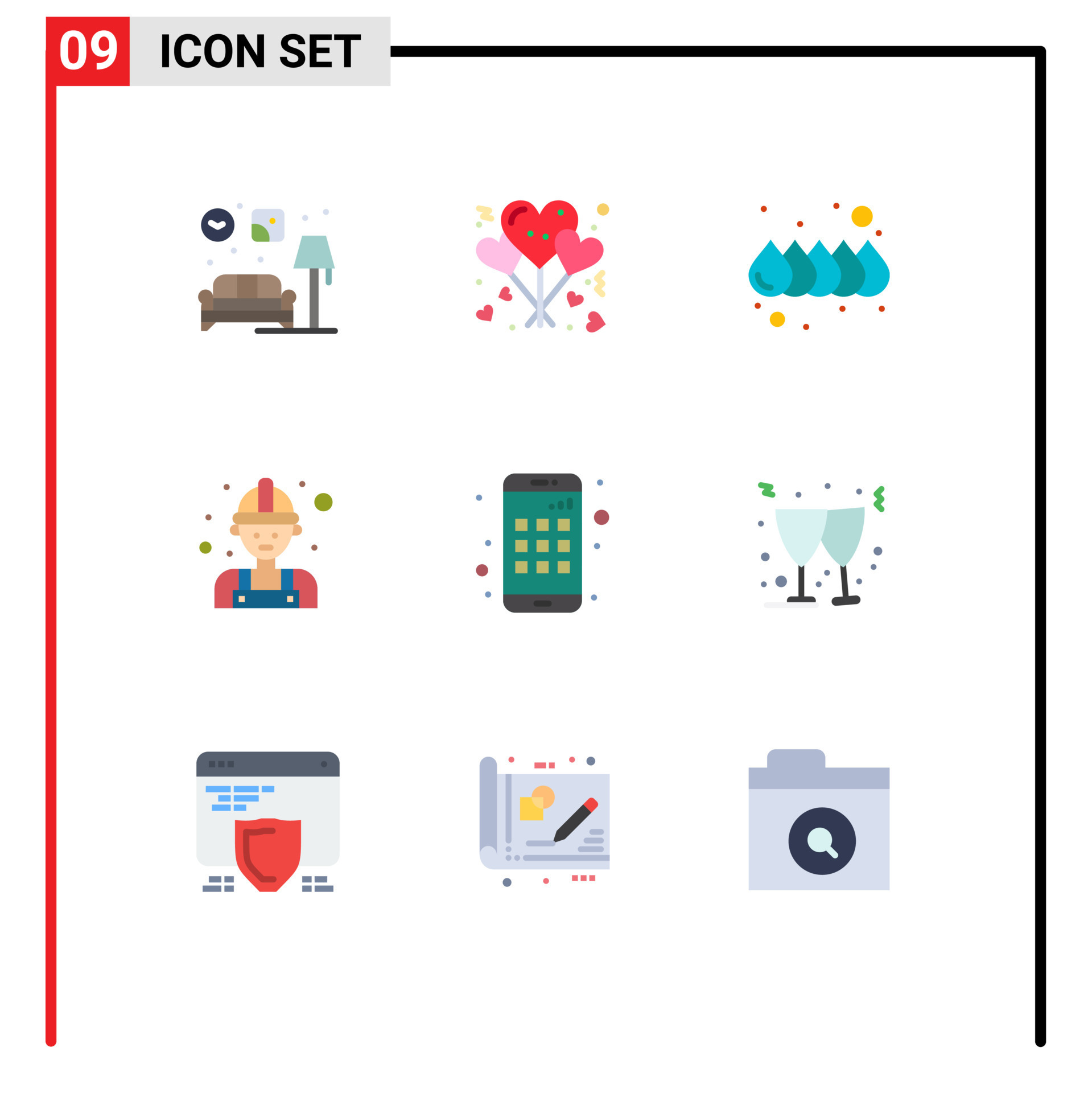 Set Of 9 Modern Ui Icons Symbols Signs For Smartphone App Color Worker