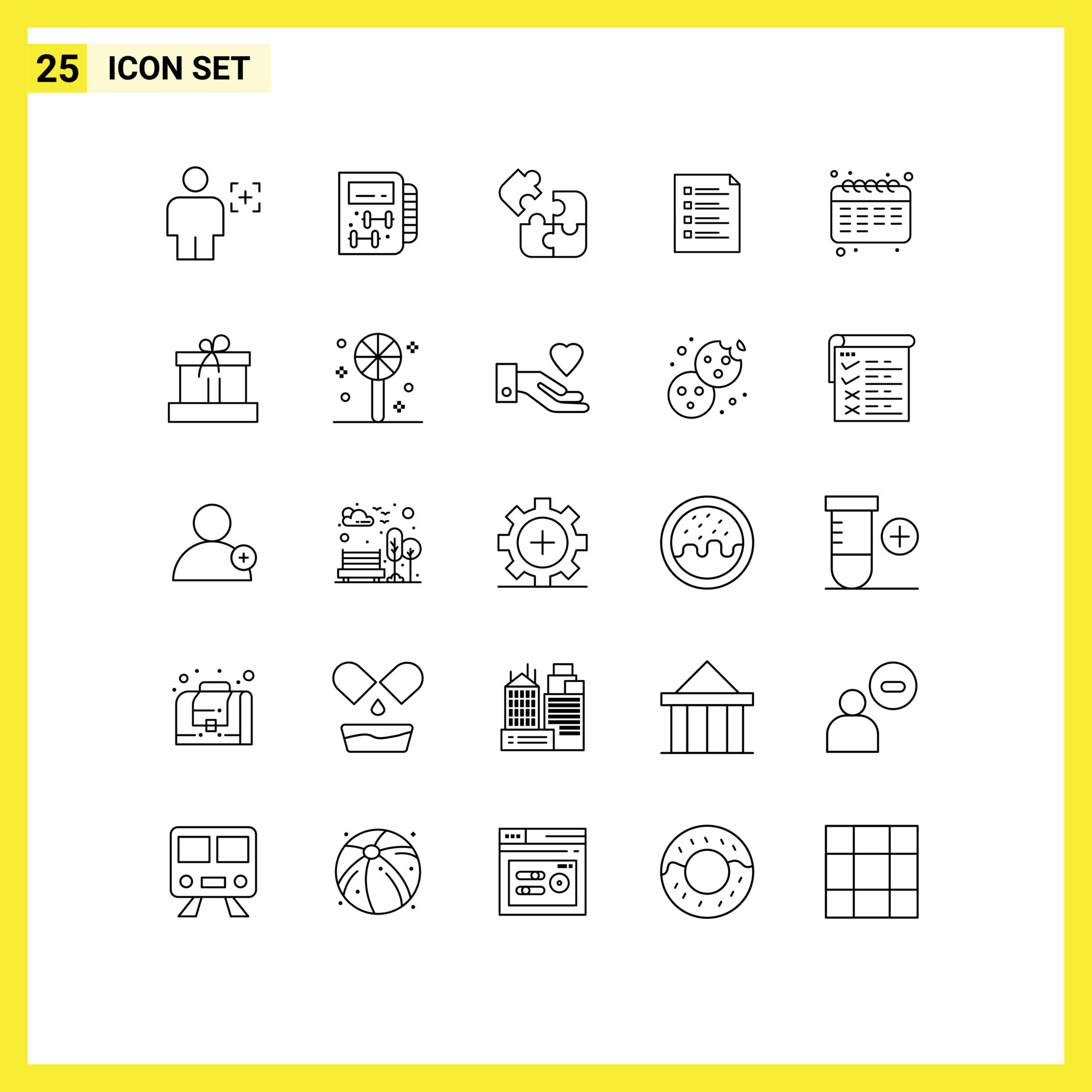 Mobile Interface Line Set of 25 Pictograms of list check planning checklist puzzle Editable ...