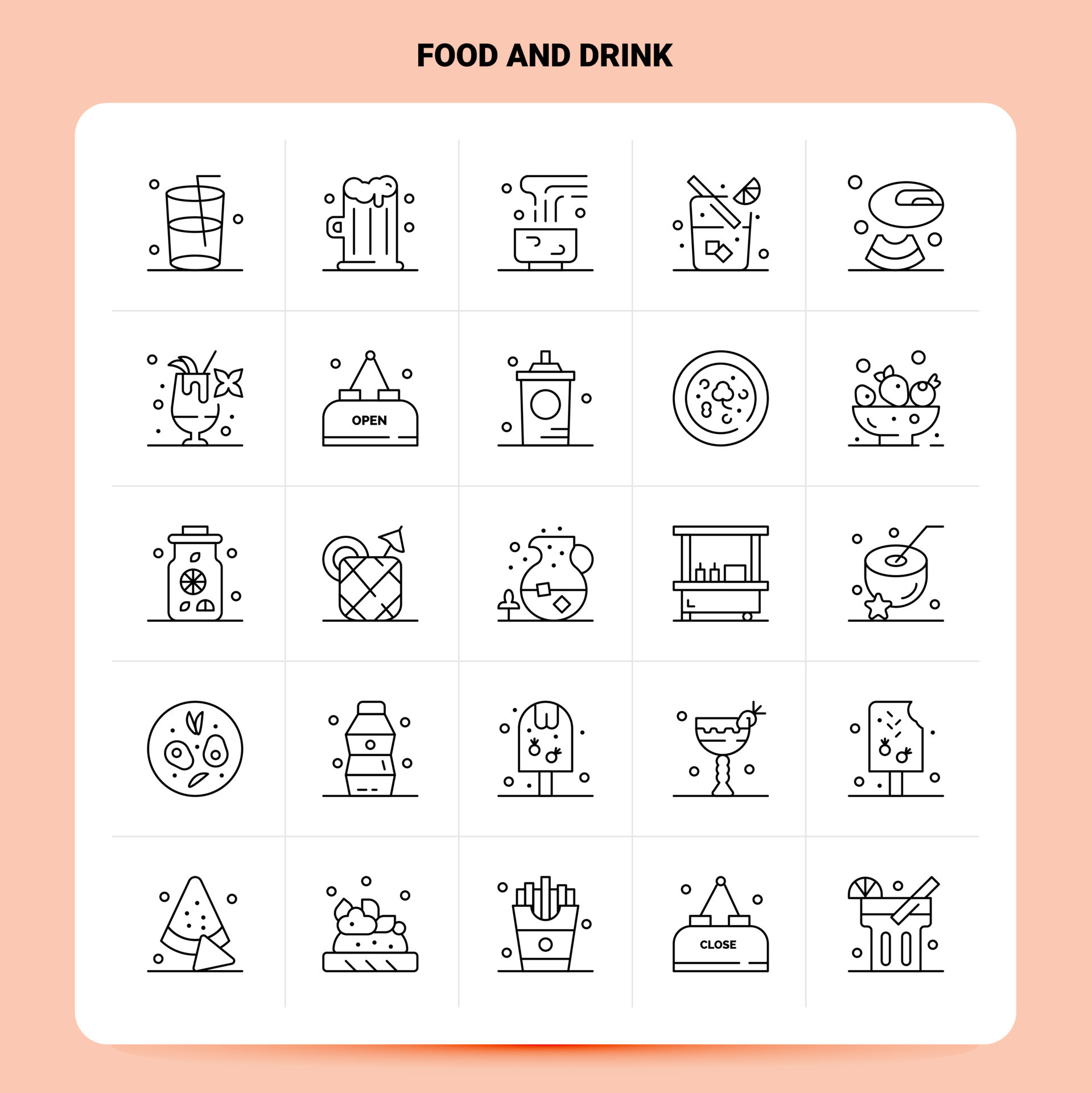 Outline 25 Food And Drink Icon Set Vector Line Style Design Black Icons Set Linear Pictogram