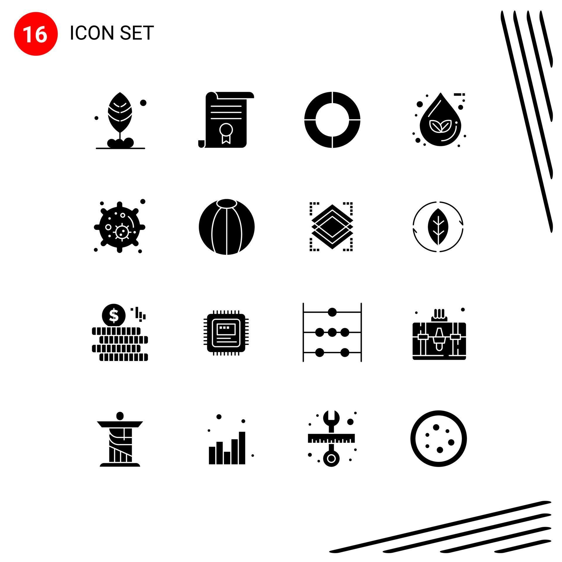 Set Of 16 Vector Solid Glyphs On Grid For Cell Water Chart Ecology Leaf Editable Vector Design