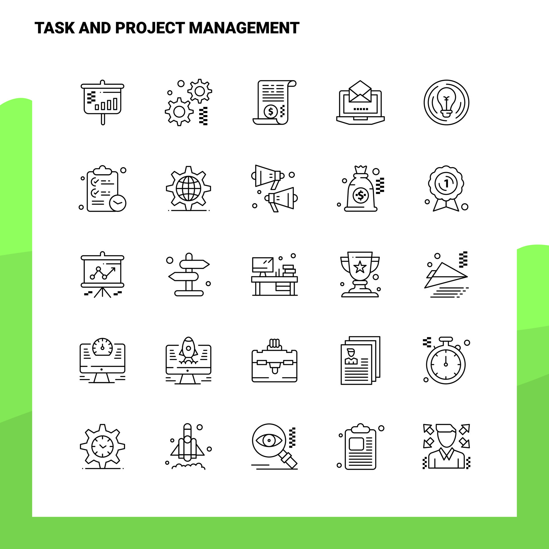 Set of Task and Project Management Line Icon set 25 Icons. Vector Minimalism Style Design Black ...