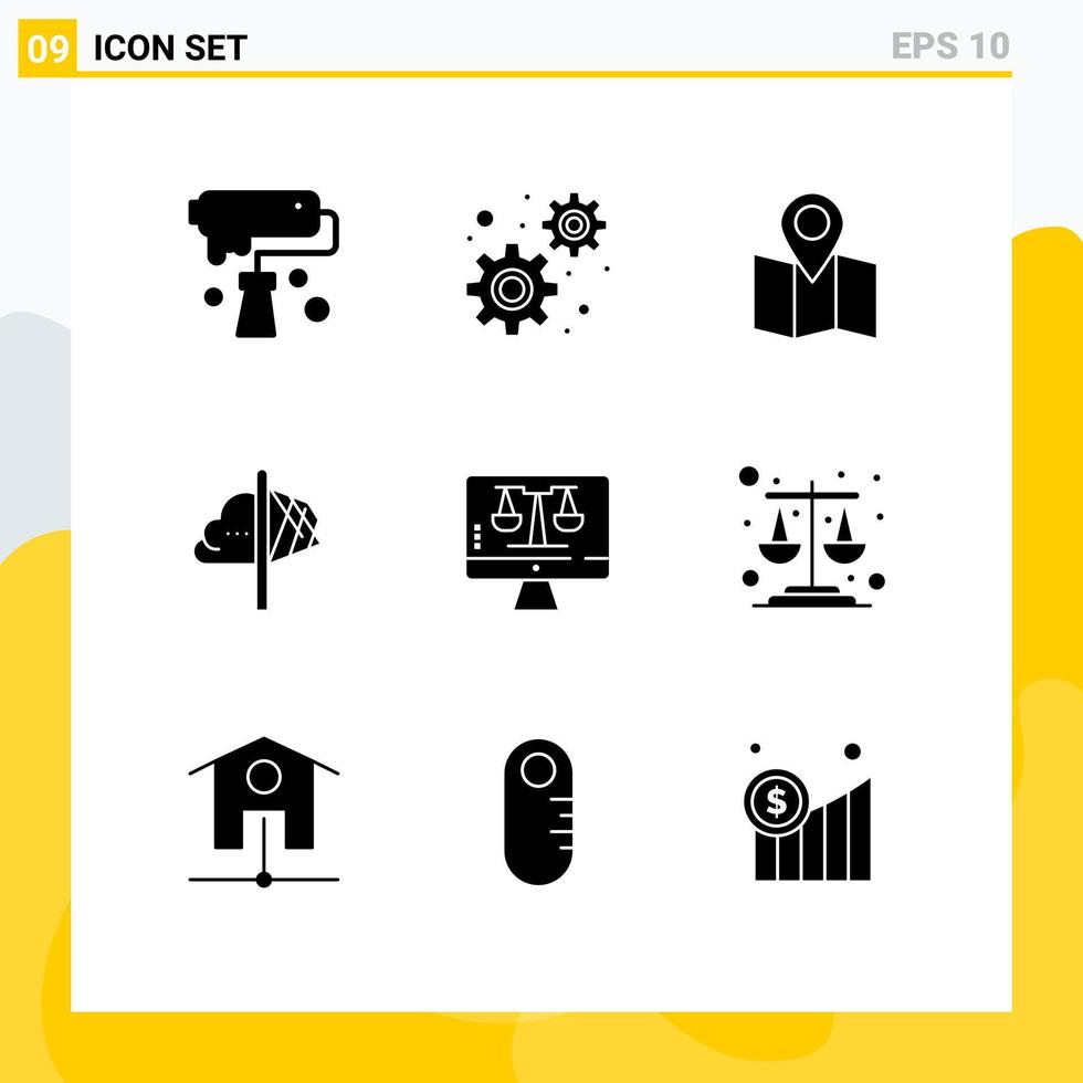 Pictogram Set of 9 Simple Solid Glyphs of computer inspiration location insight idea Editable ...