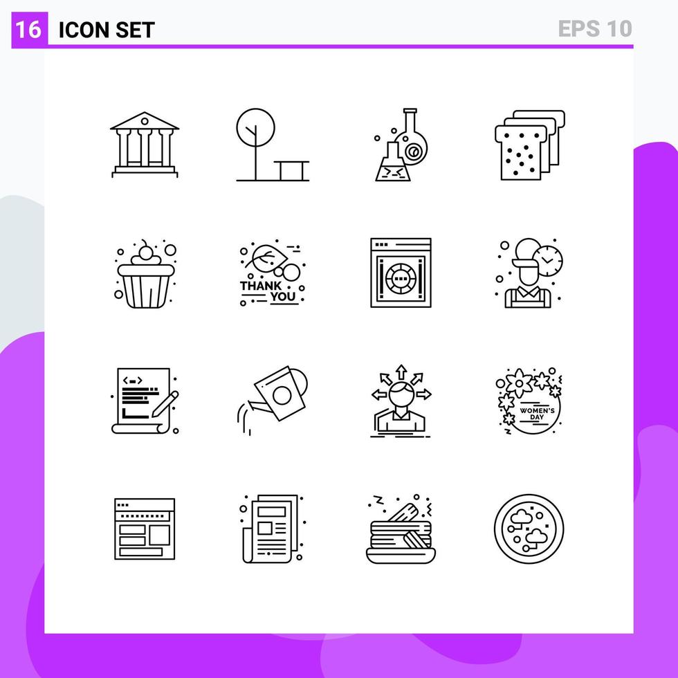 Set Of 16 Modern Ui Icons Symbols Signs For Cup Education Beaker Food