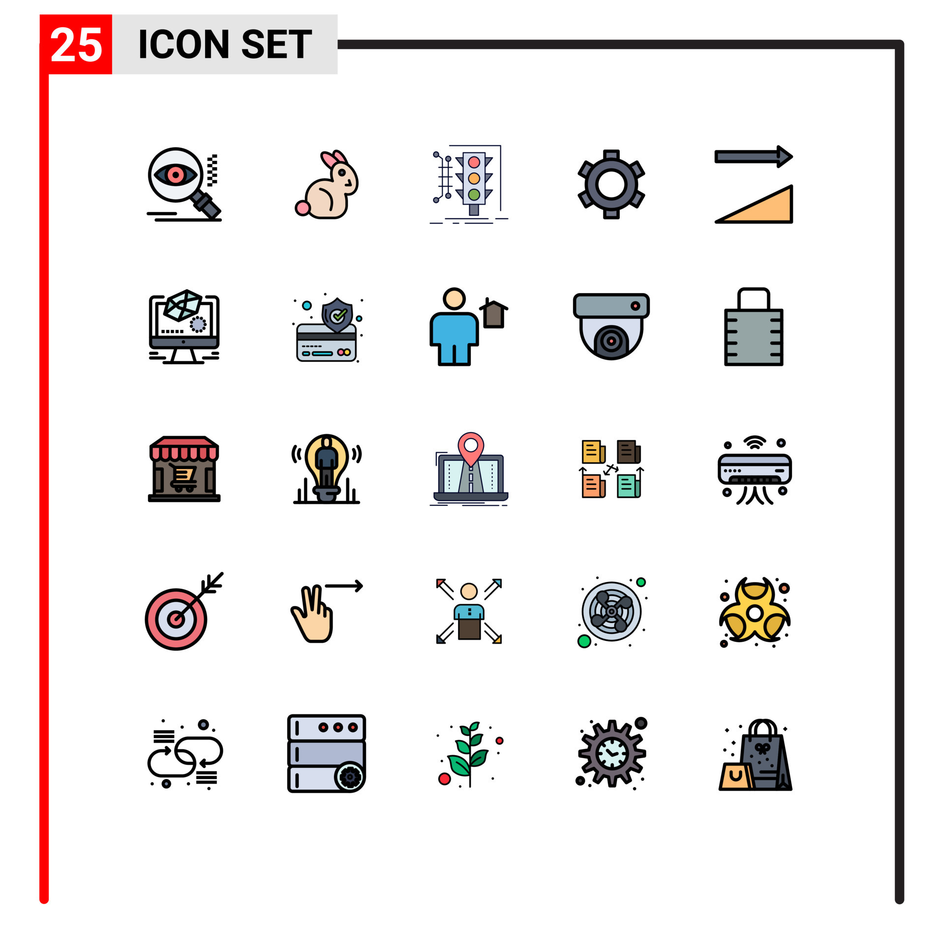 Filled line Flat Color Pack of 25 Universal Symbols of sort ui ...