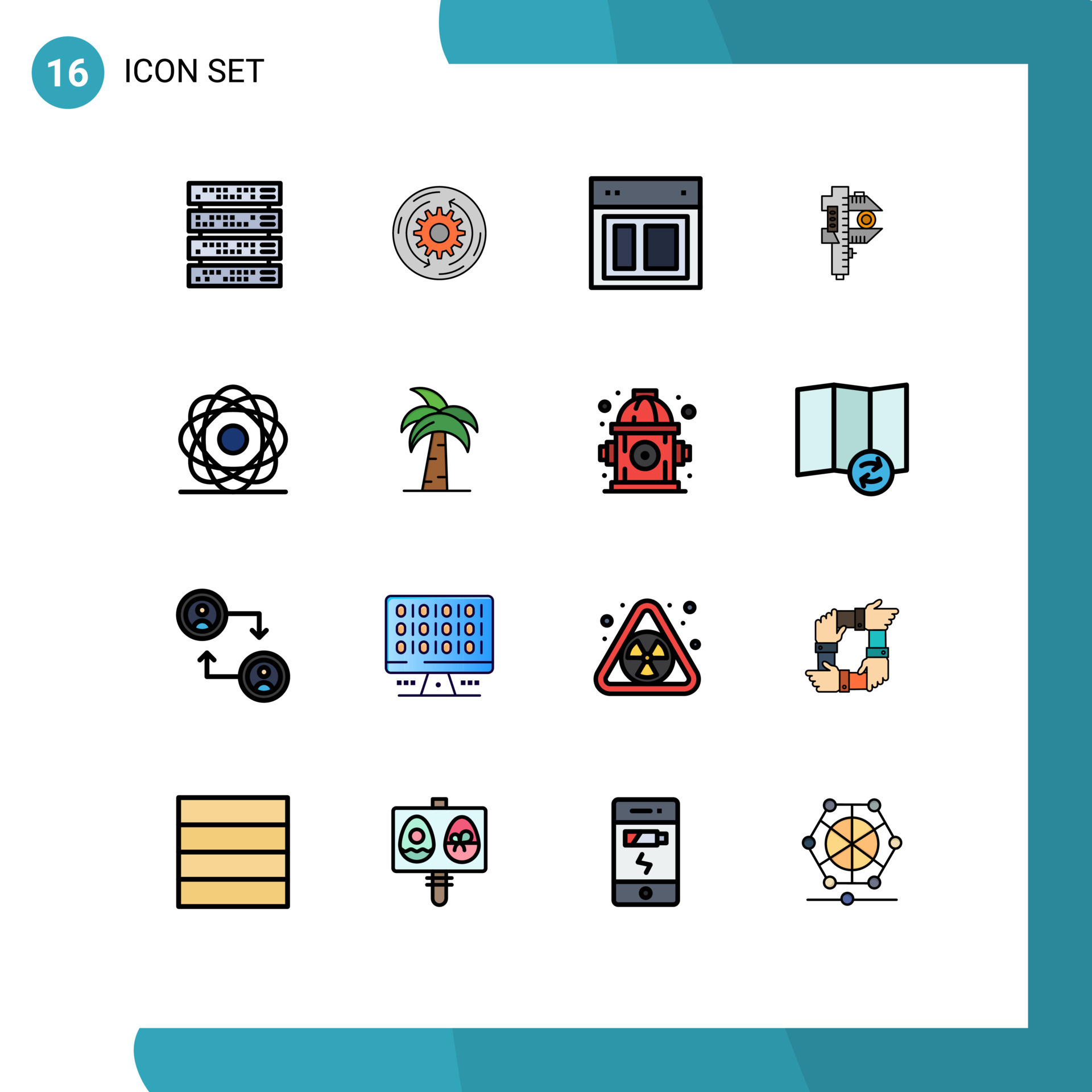 Pictogram Set Of 16 Simple Flat Color Filled Lines Of Small Accuracy Structure Measuring Web