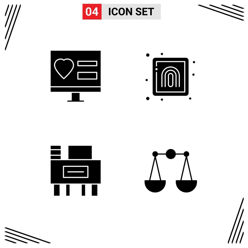 Group of 4 Solid Glyphs Signs and Symbols for app desk web finger school Editable Vector Design ...