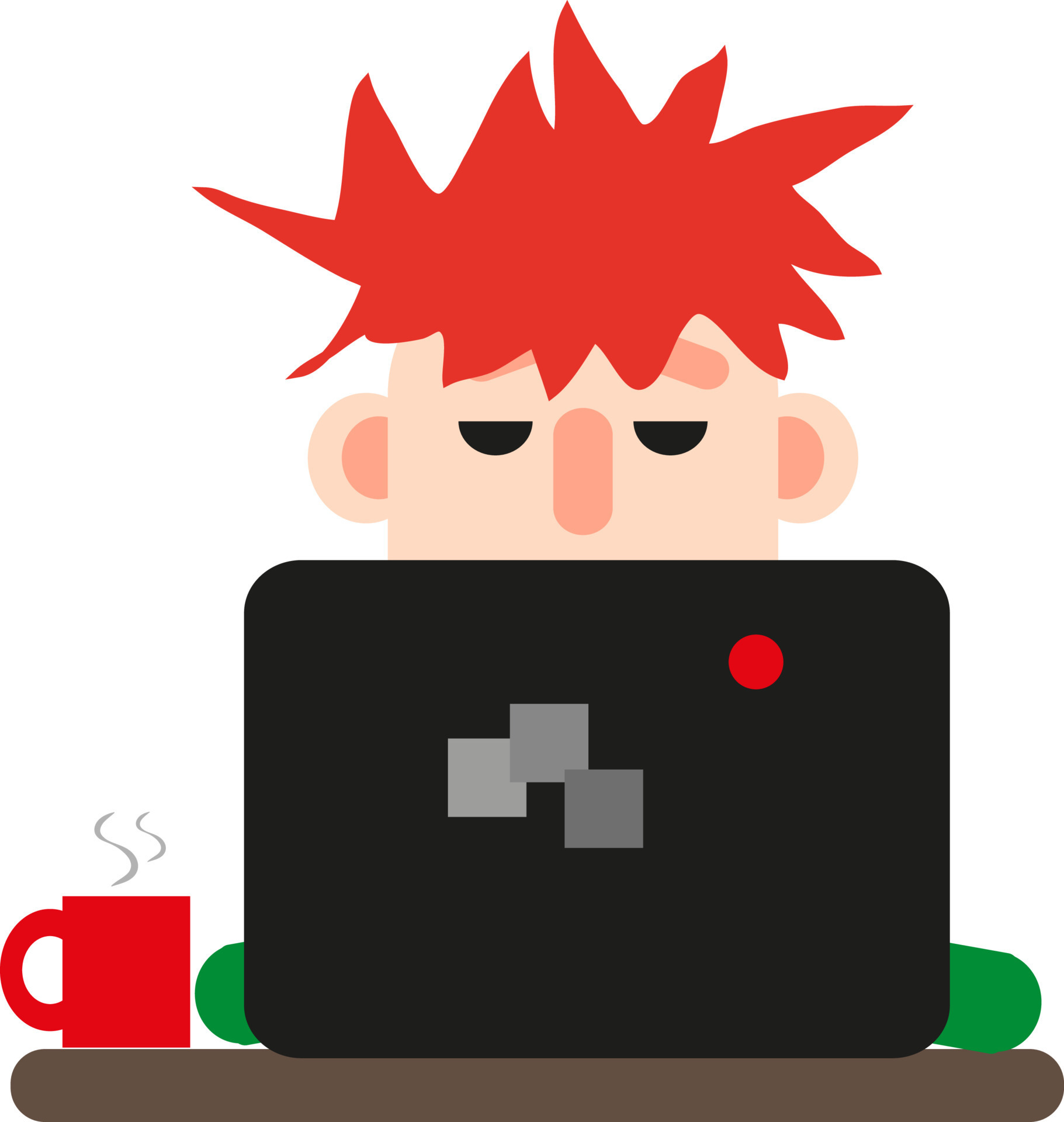 Man in front of a computer works, icon, vector on white background ...