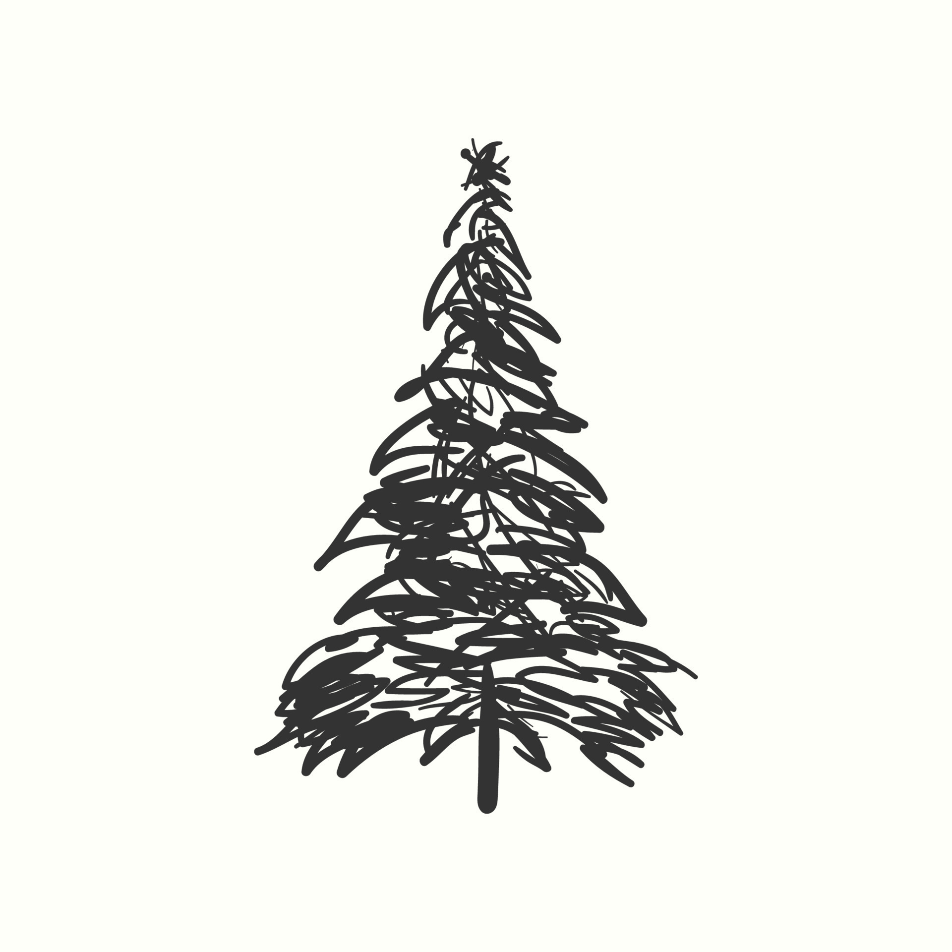 Christmas tree silhouette hand drawn illustration on white background ...