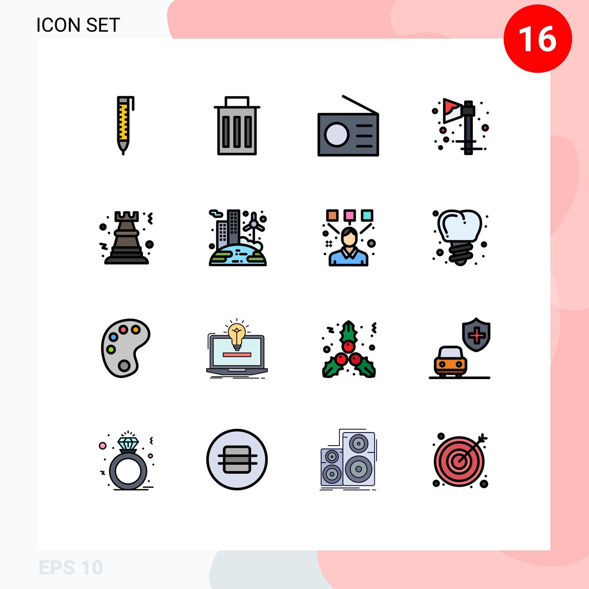 16 Universal Flat Color Filled Lines Set For Web And Mobile Applications Game Pawn Gadgets