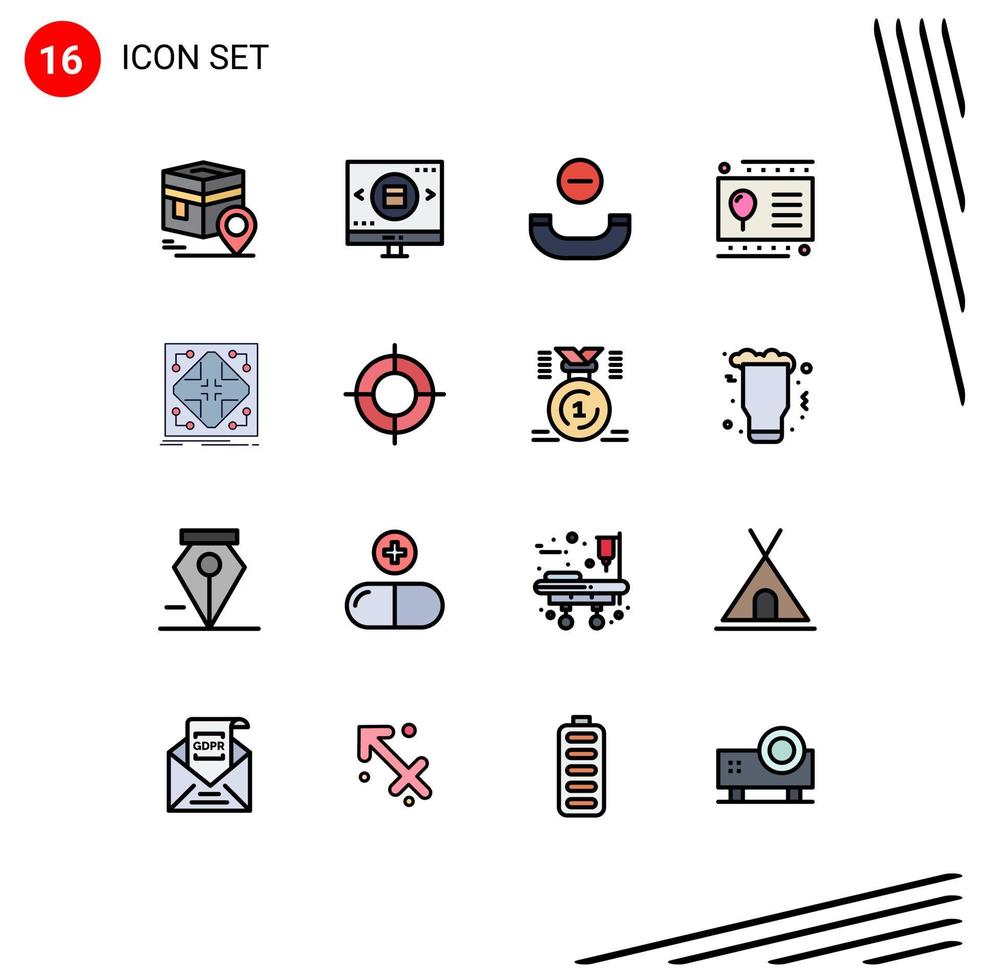 Editable Vector Line Pack of 16 Simple Flat Color Filled Lines of data ...