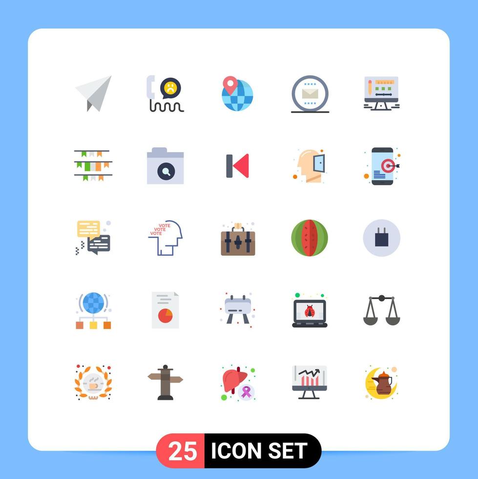 Pictogram Set Of 25 Simple Flat Colors Of Design Monitor Location Mail Envelope Editable Vector