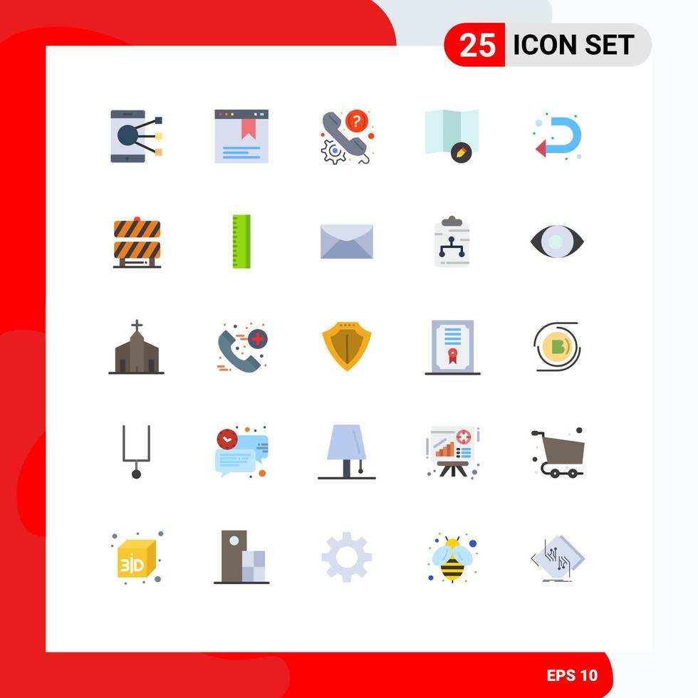 25 Universal Flat Color Signs Symbols Of U Turn Arrow Customer Map Support Editable Vector