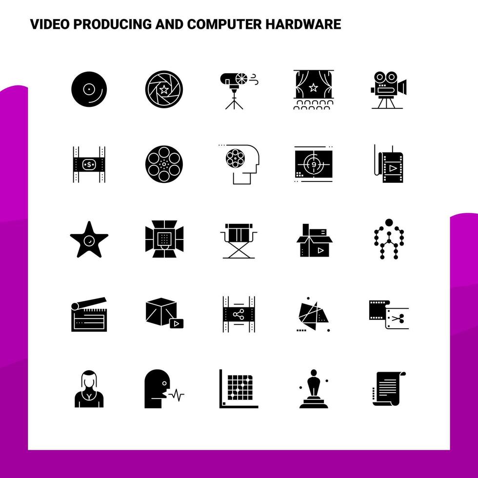 25 Video Producing And Computer Hardware Icon set Solid Glyph Icon Vector Illustration Template ...