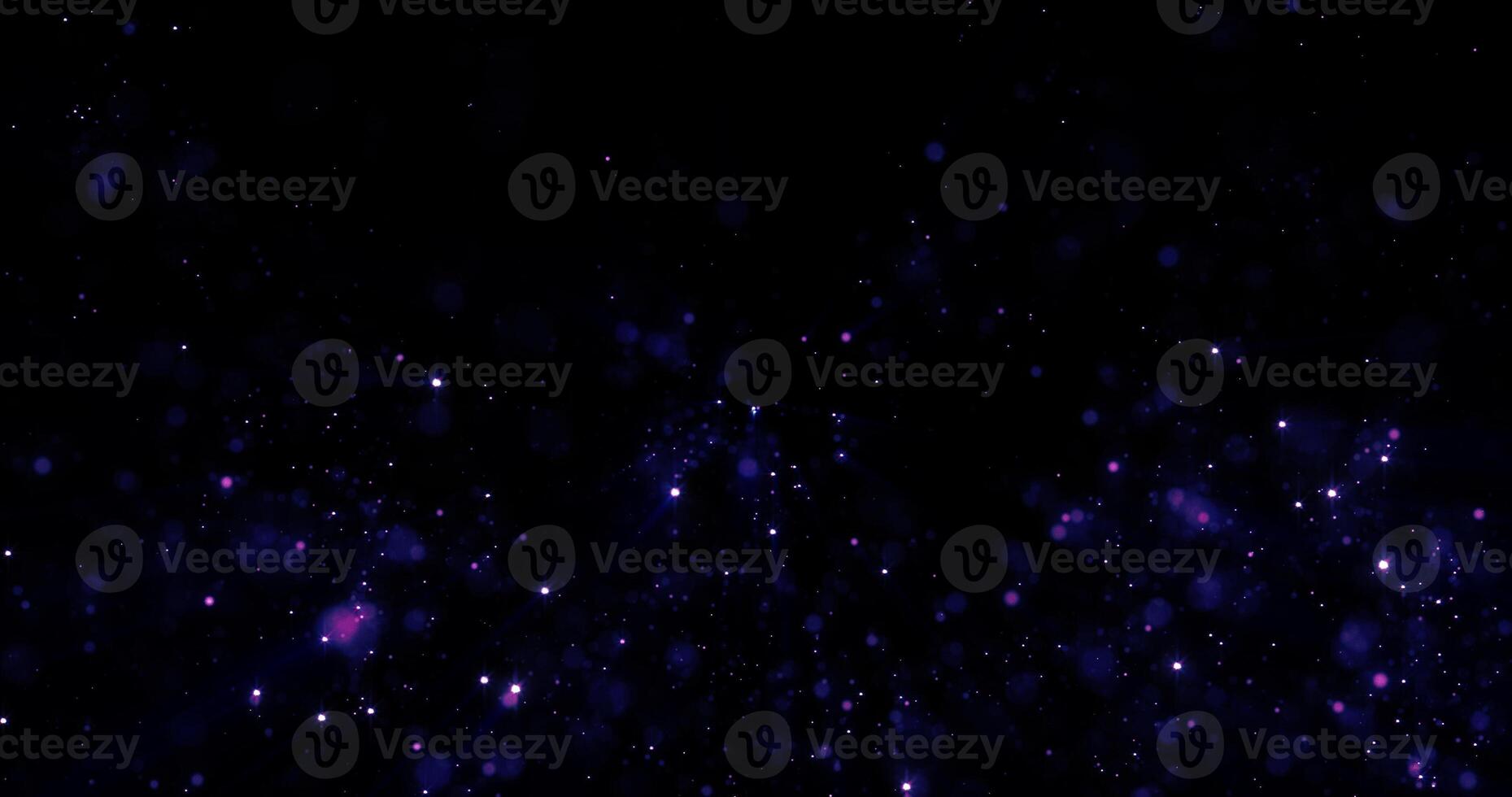 Purple and blue beautiful bright glowing shiny star particles flying in the galaxy in space ...