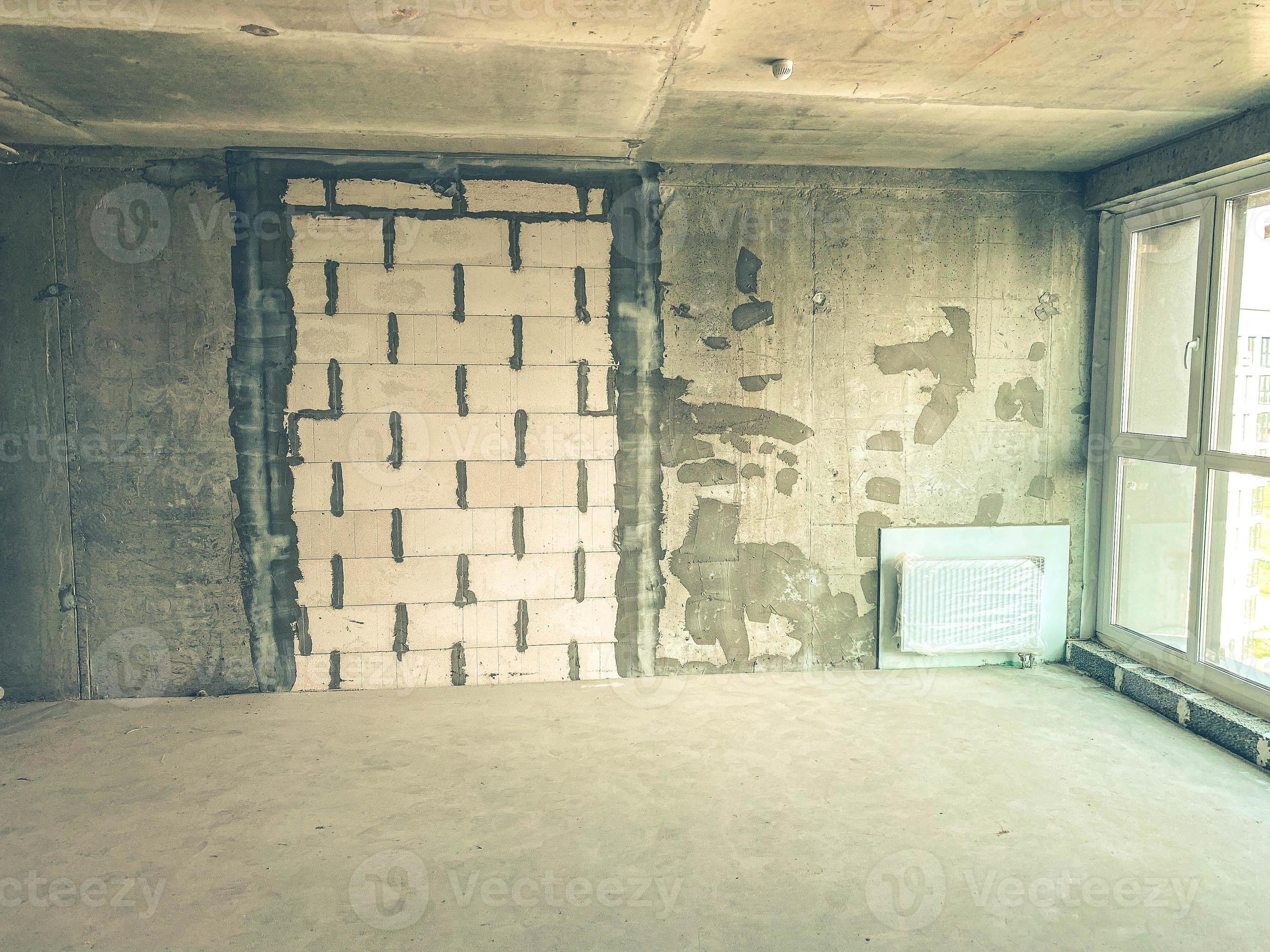 Apartment In A New Building Concrete Blocks House Without Repair With Bare Walls Battery In