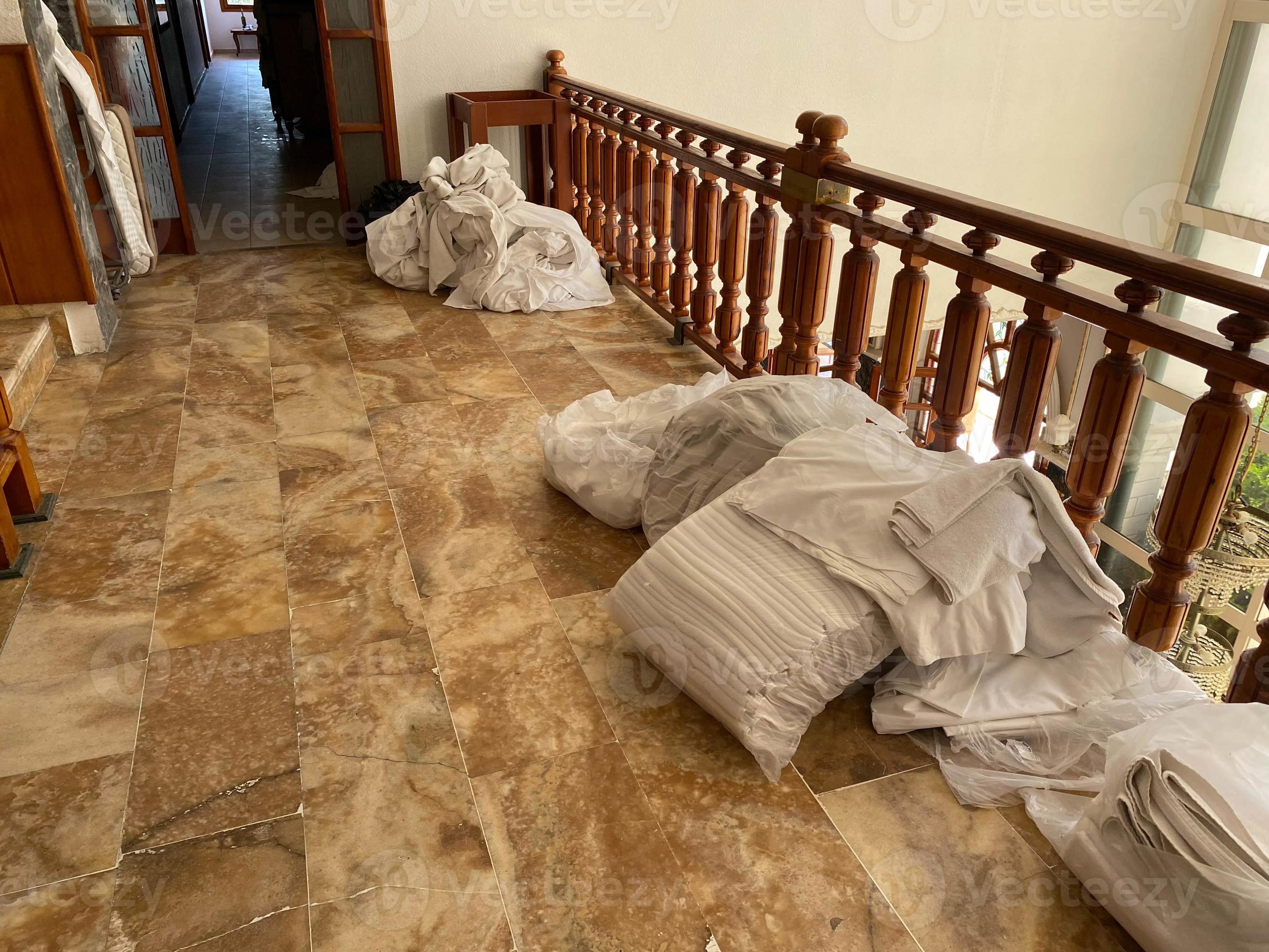 Room Cleaning Service In The Hotel Concept The Service Room Staff Laid Out Bed Linen In The