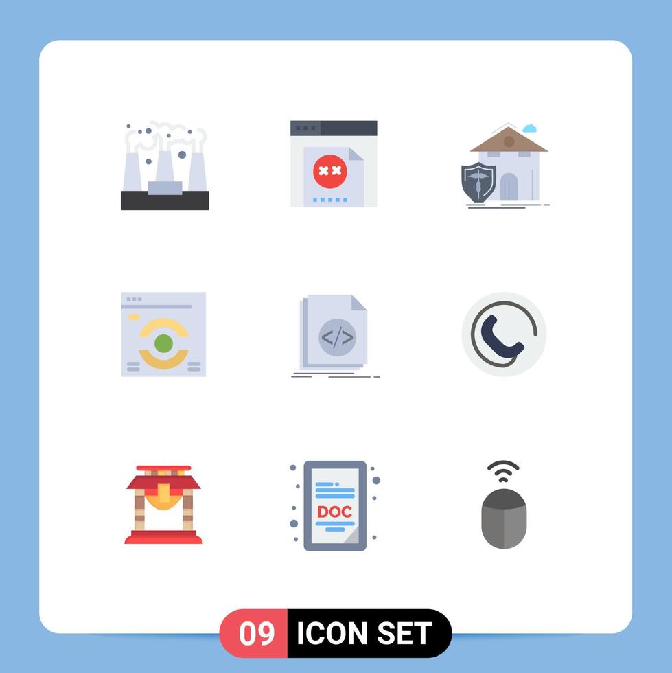 User Interface Pack Of 9 Basic Flat Colors Of File Code Home Refresh Web Page Editable Vector