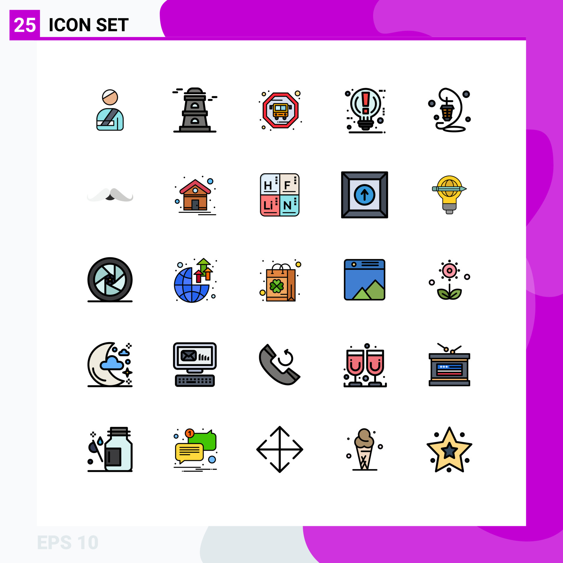 Set Of 25 Modern Ui Icons Symbols Signs For Lamp Light Public Transit Lantern Power Editable