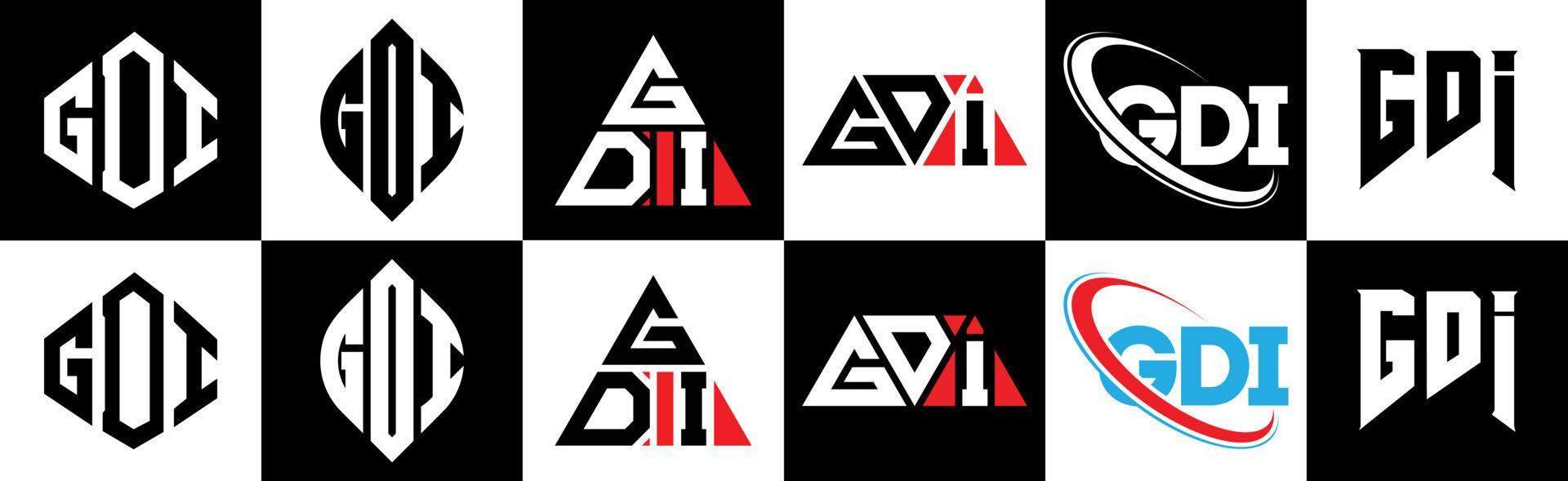 GDI letter logo design in six style. GDI polygon, circle, triangle, hexagon, flat and simple ...