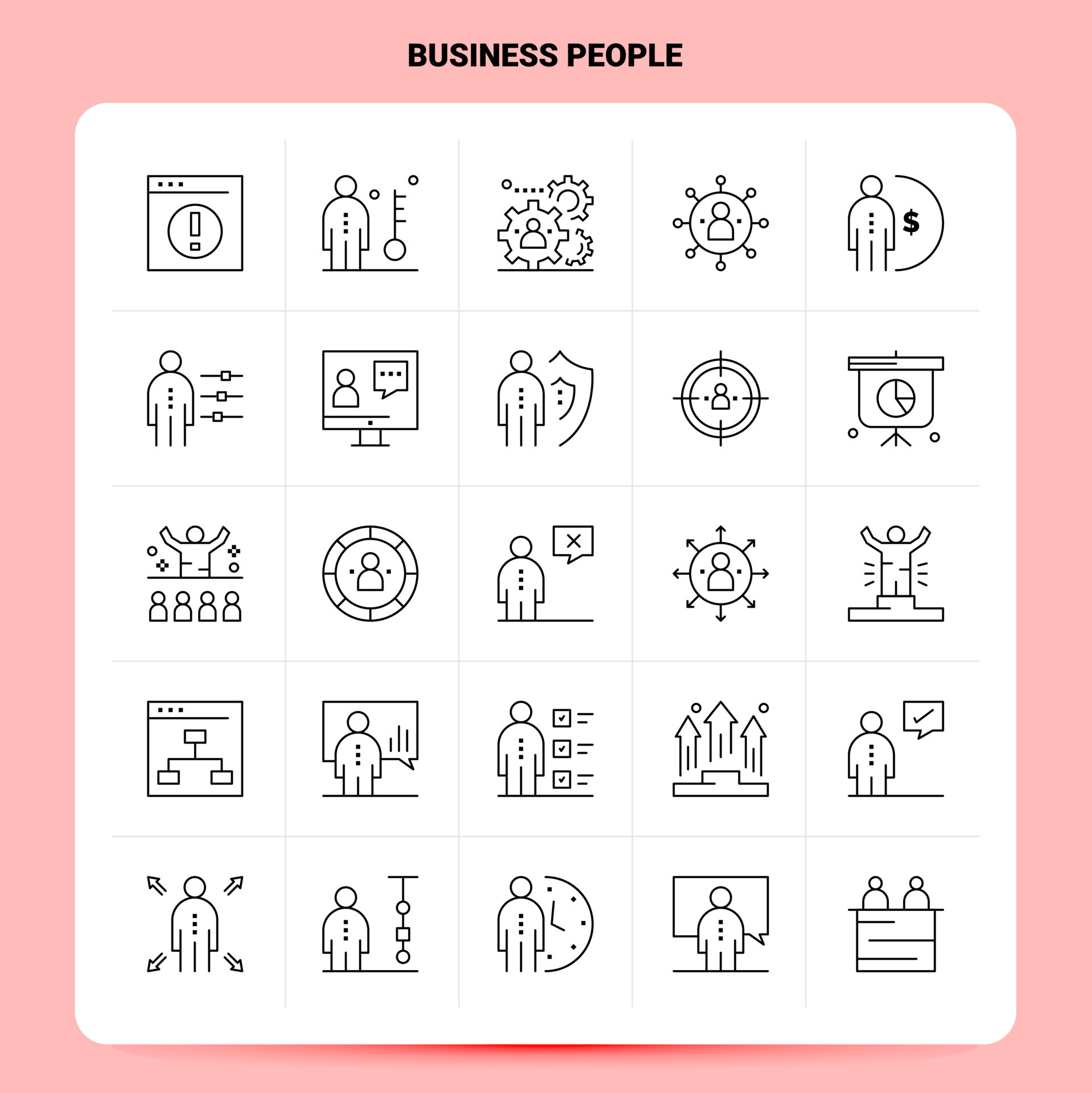 Outline 25 Business People Icon Set Vector Line Style Design Black