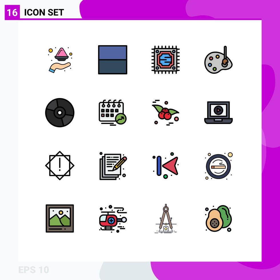 Set Of 16 Vector Flat Color Filled Lines On Grid For Electronics Devices Cpu Edit Draw Editable