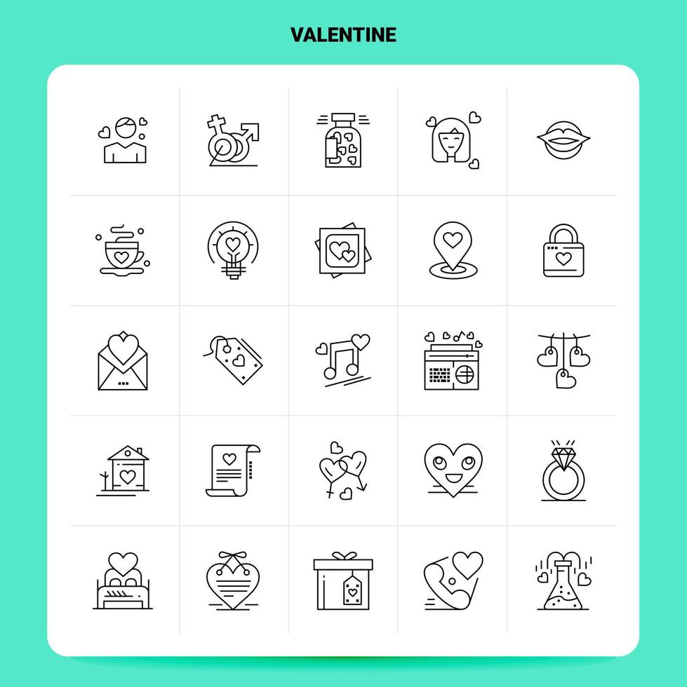 Outline 25 Valentine Icon Set Vector Line Style Design Black Icons Set Linear Pictogram Pack Web