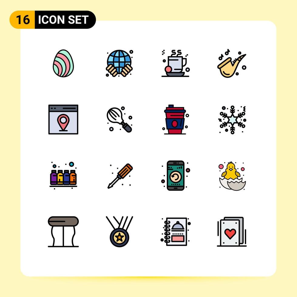 Mobile Interface Flat Color Filled Line Set Of 16 Pictograms Of Interface Saxophone Tea Play