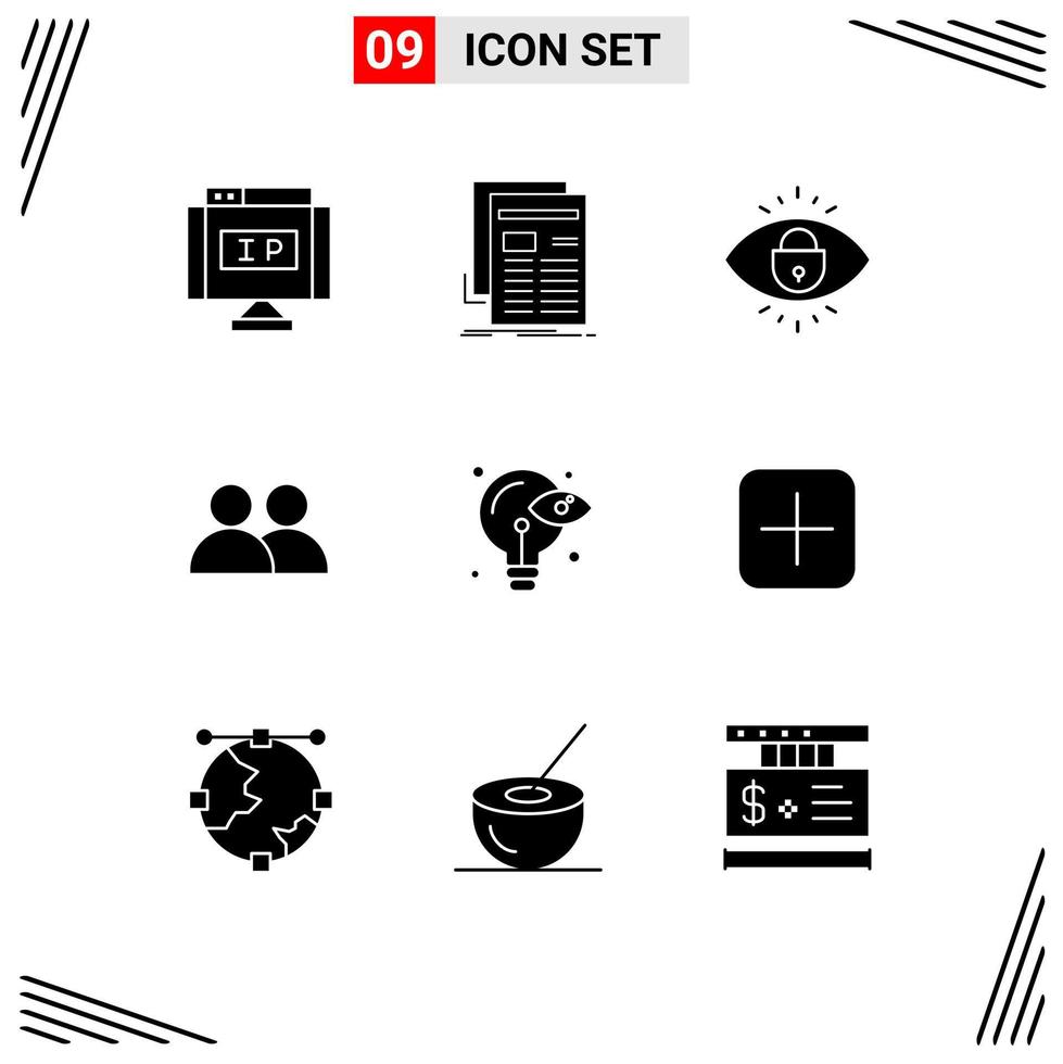 Set Of 9 Vector Solid Glyphs On Grid For Creative User Newspaper Contact Lock Editable Vector