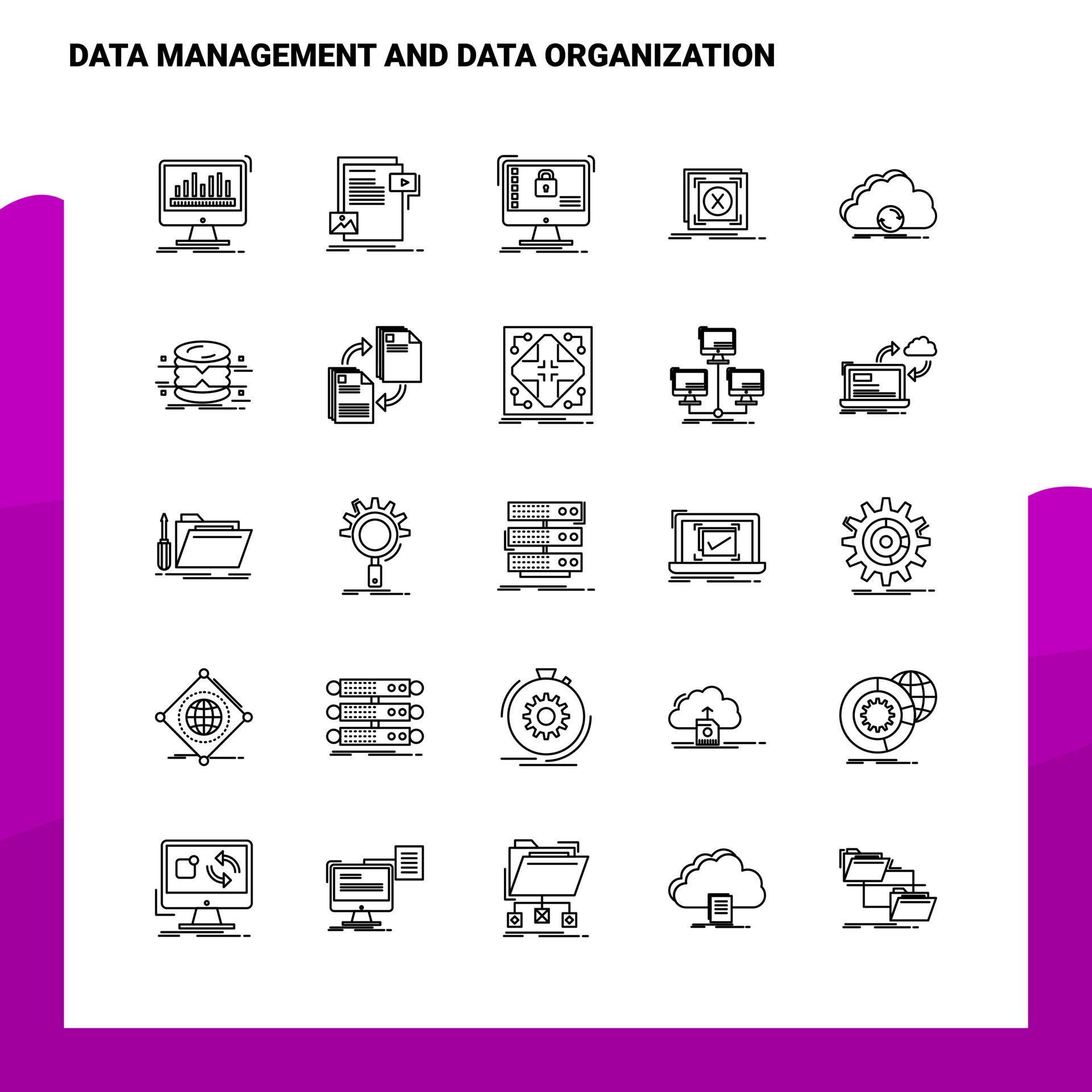 Set of Data Management And Data Organization Line Icon set 25 Icons Vector Minimalism Style ...