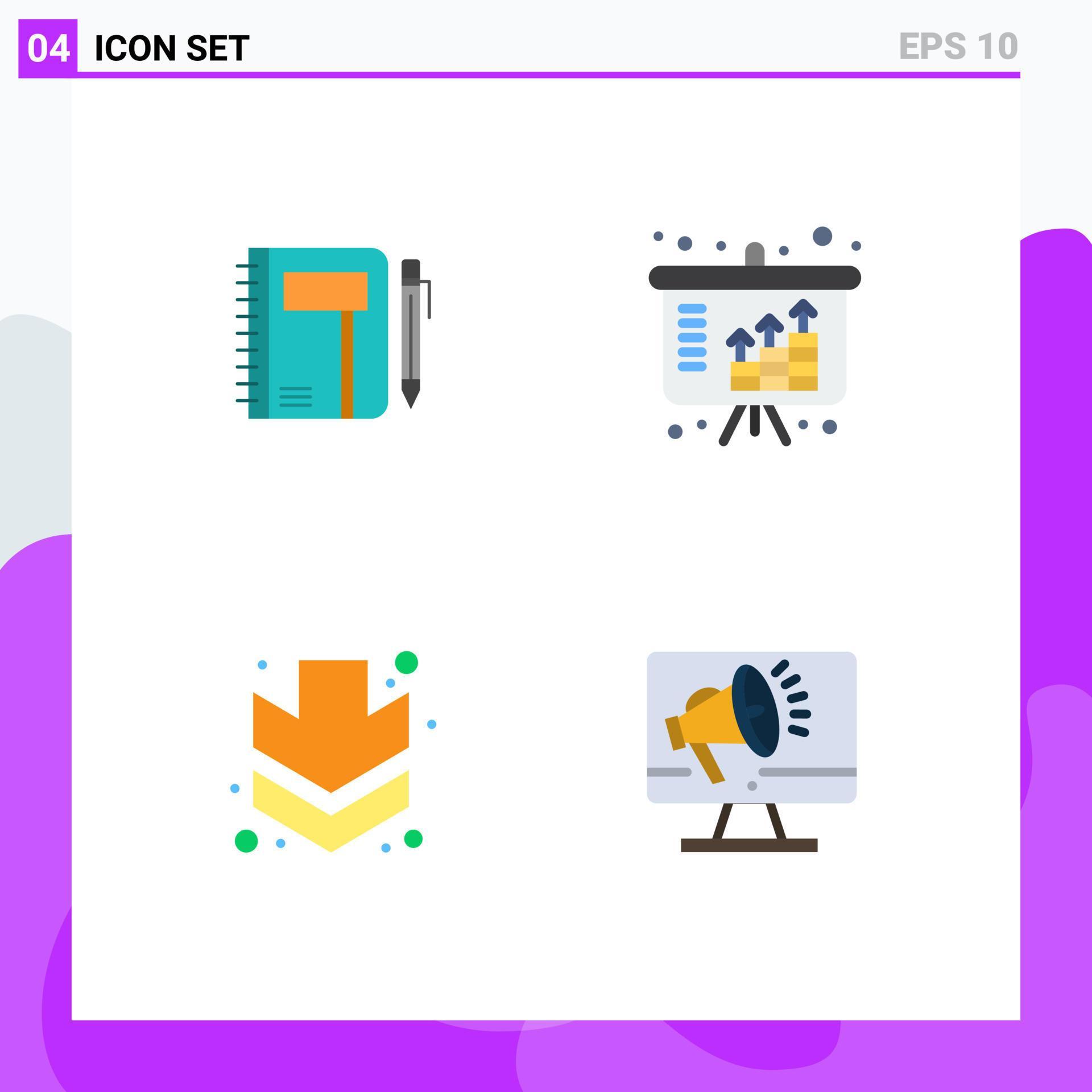 4 User Interface Flat Icon Pack of modern Signs and Symbols of workbook ...