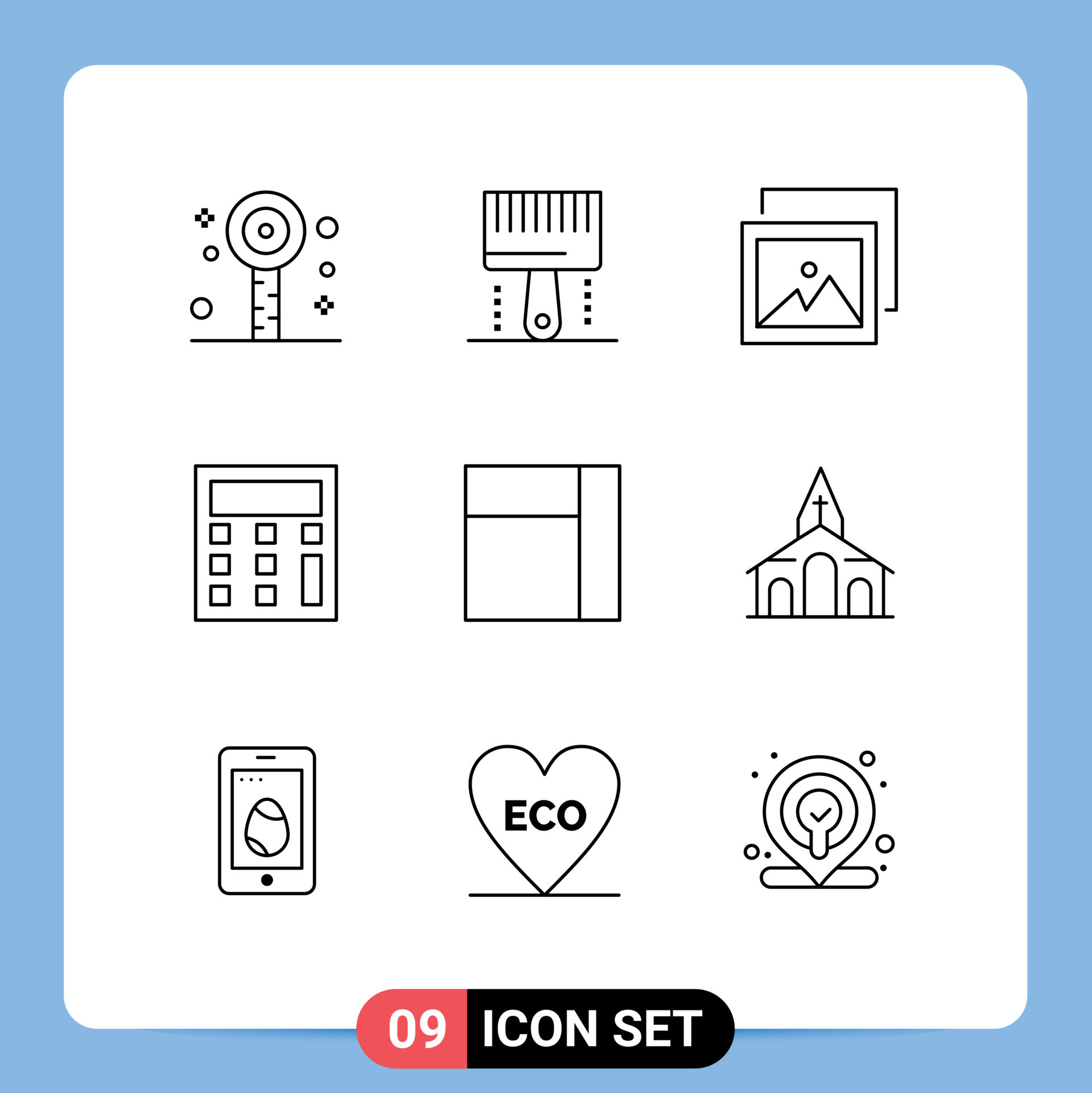 Pack Of 9 Modern Outlines Signs And Symbols For Web Print Media Such As Building Grid Programing