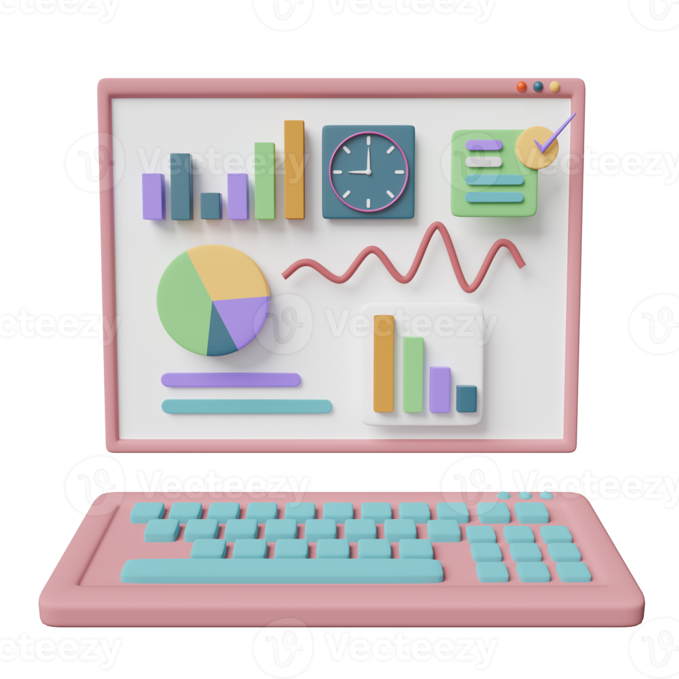 3d laptop computer with charts graph, analysis business financial data ...