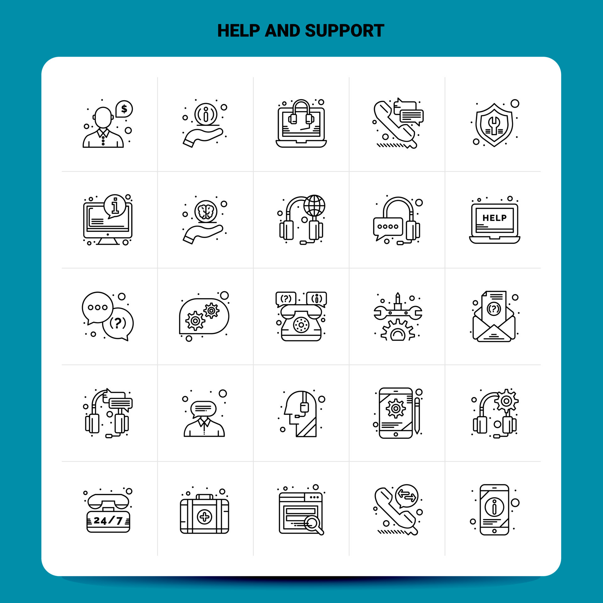 OutLine 25 Help And Support Icon set Vector Line Style Design Black Icons Set Linear pictogram ...