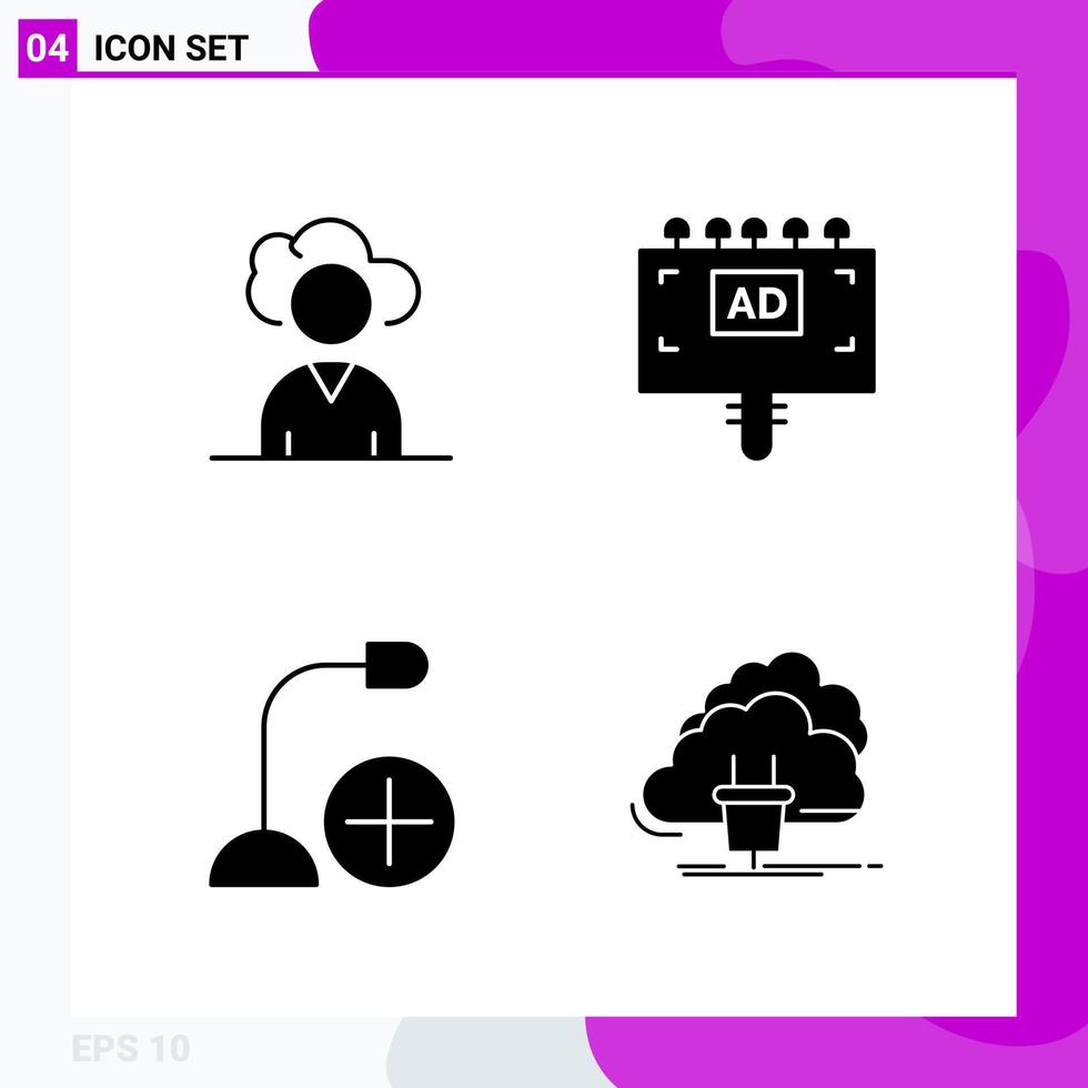 Solid Icon set. Pack of 4 Glyph Icons isolated on White Background for ...