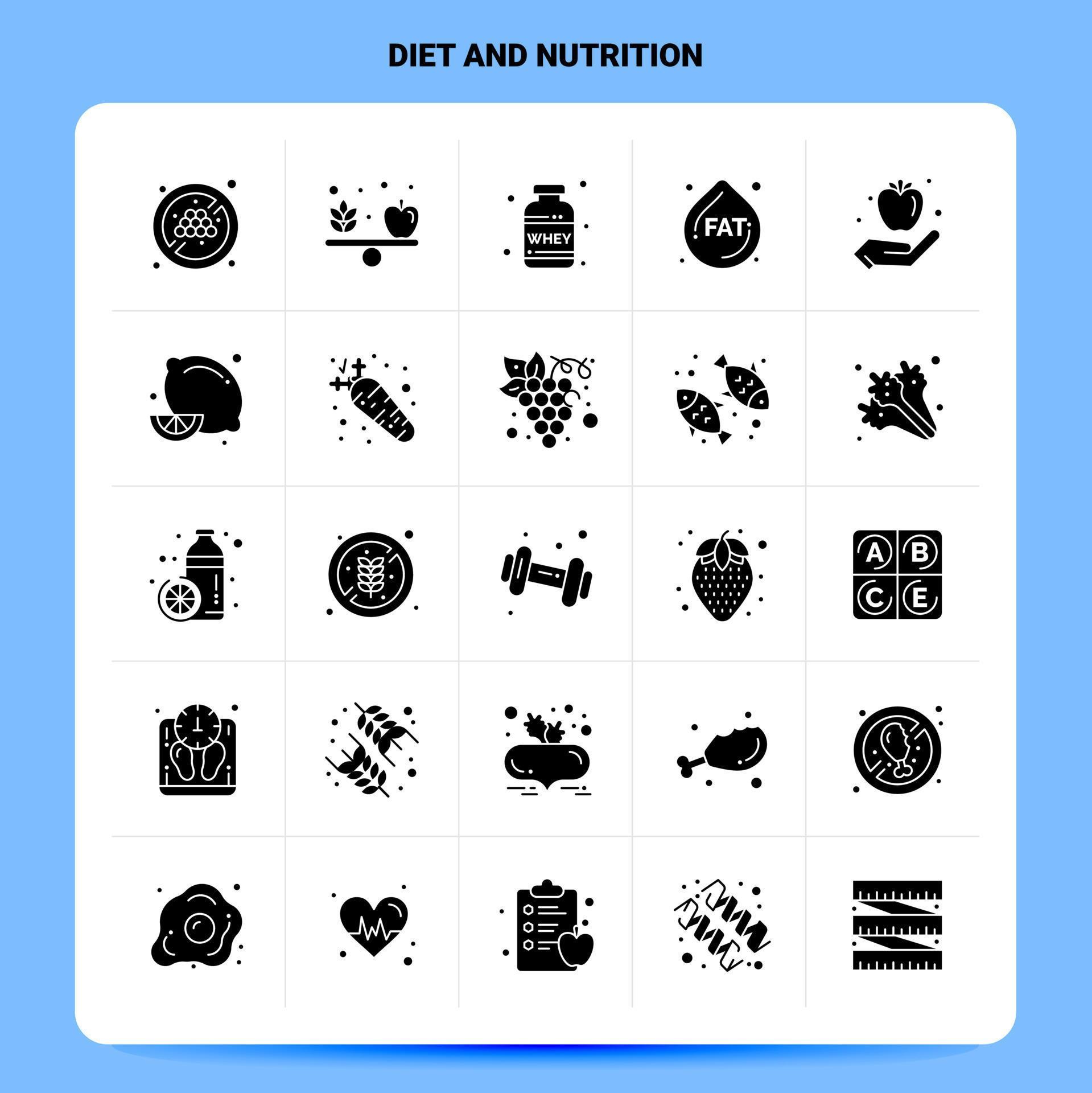 Solid 25 Diet And Nutrition Icon set. Vector Glyph Style Design Black ...