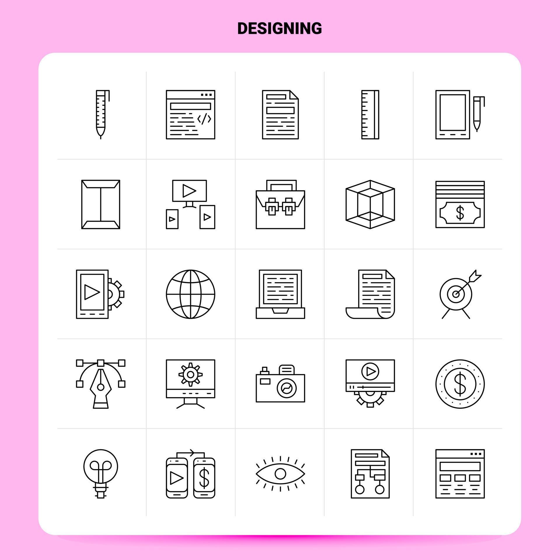 Outline 25 Designing Icon Set Vector Line Style Design Black Icons Set Linear Pictogram Pack Web