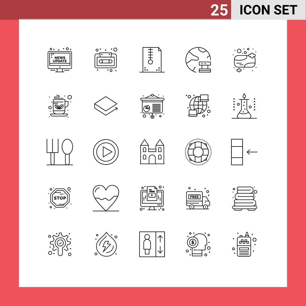 Mobile Interface Line Set of 25 Pictograms of network data tape cloud design Editable Vector ...