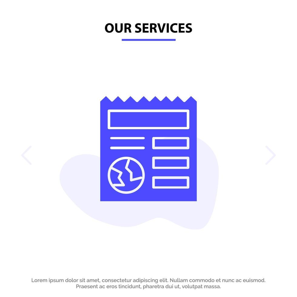 Our Services Basic Document Globe Ui Solid Glyph Icon Web Card Template