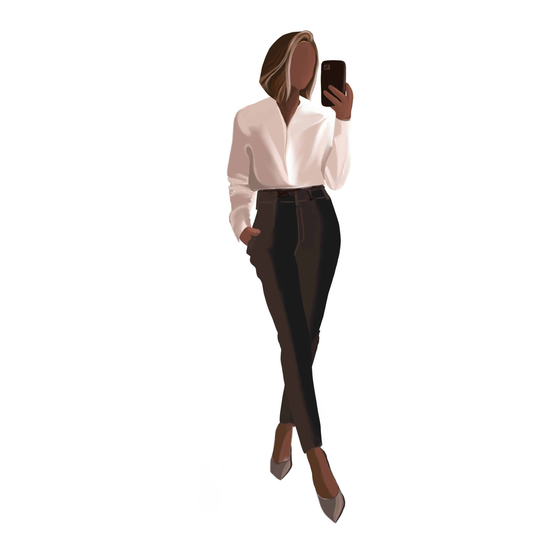African American Woman In Office Clothes Taking A Selfie On The Phone